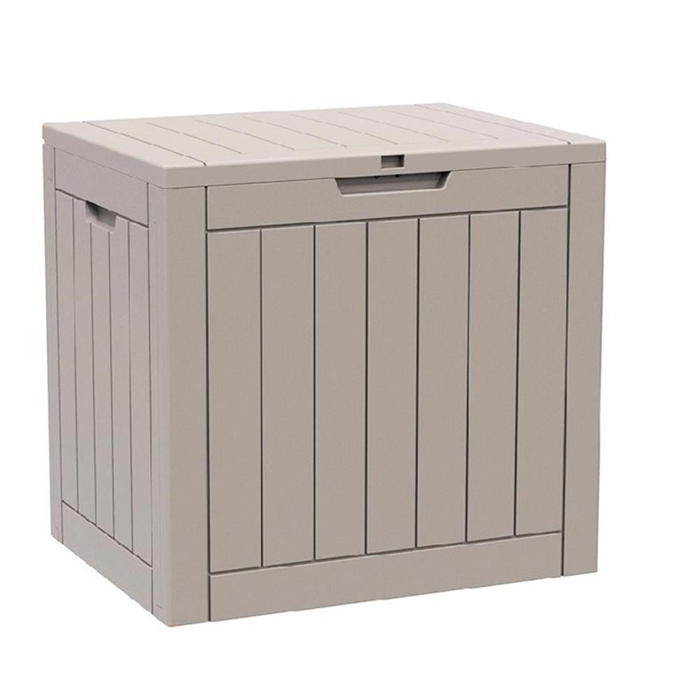 30-Gallon Weatherproof Outdoor Storage Box with Woodgrain Finish - Tan ...