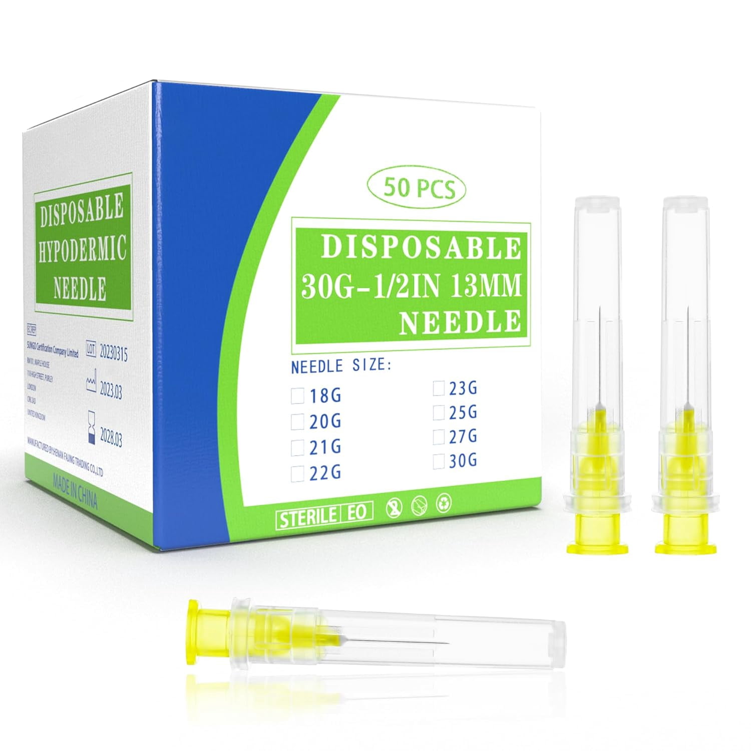 30 Gauge 1/2 Inch Disposable Needles with Caps - Luer Lock Lab ...