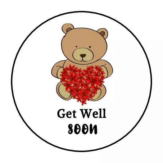 30 Get Well Soon Stickers, , 1.5" Round Teddy Bear Gift For You ...