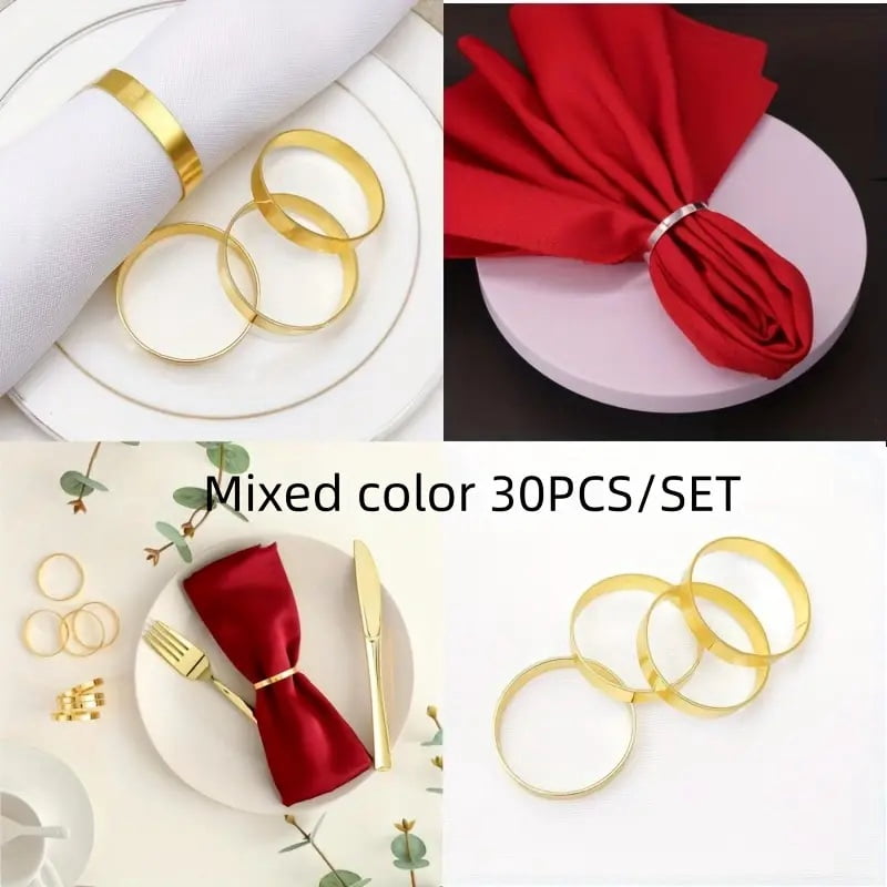 30 Gold Round Napkin Rings - Elegant Metal Napkin Holder for Formal and ...