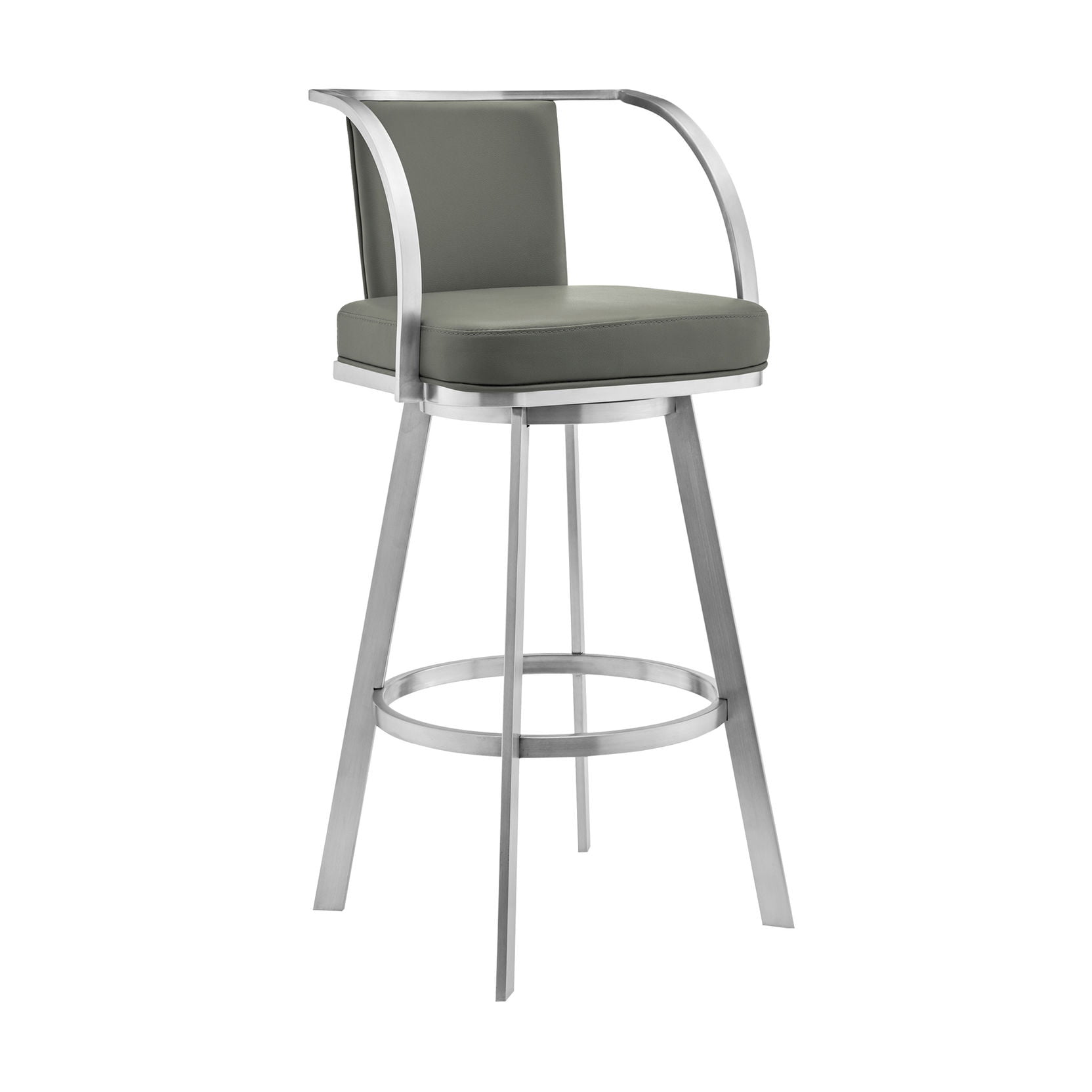 30" Gray Faux Leather Swivel Stool with Stainless Steel Frame | 360 ...