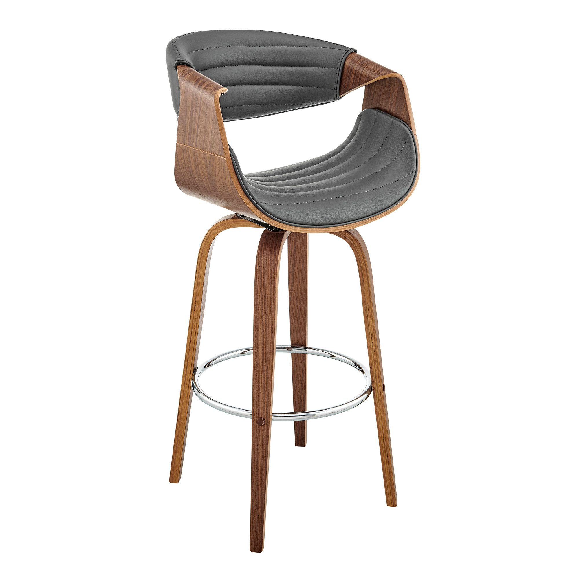 30" Grey Faux Leather and Walnut Wood Retro Chic Bar Stool - Walmart.com