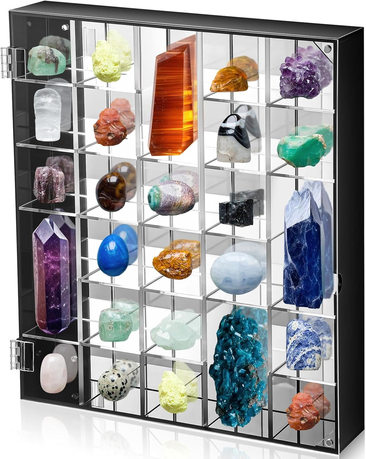 30 Grid Rock Display Case Adjustable Acrylic Display Case with Mirrored ...
