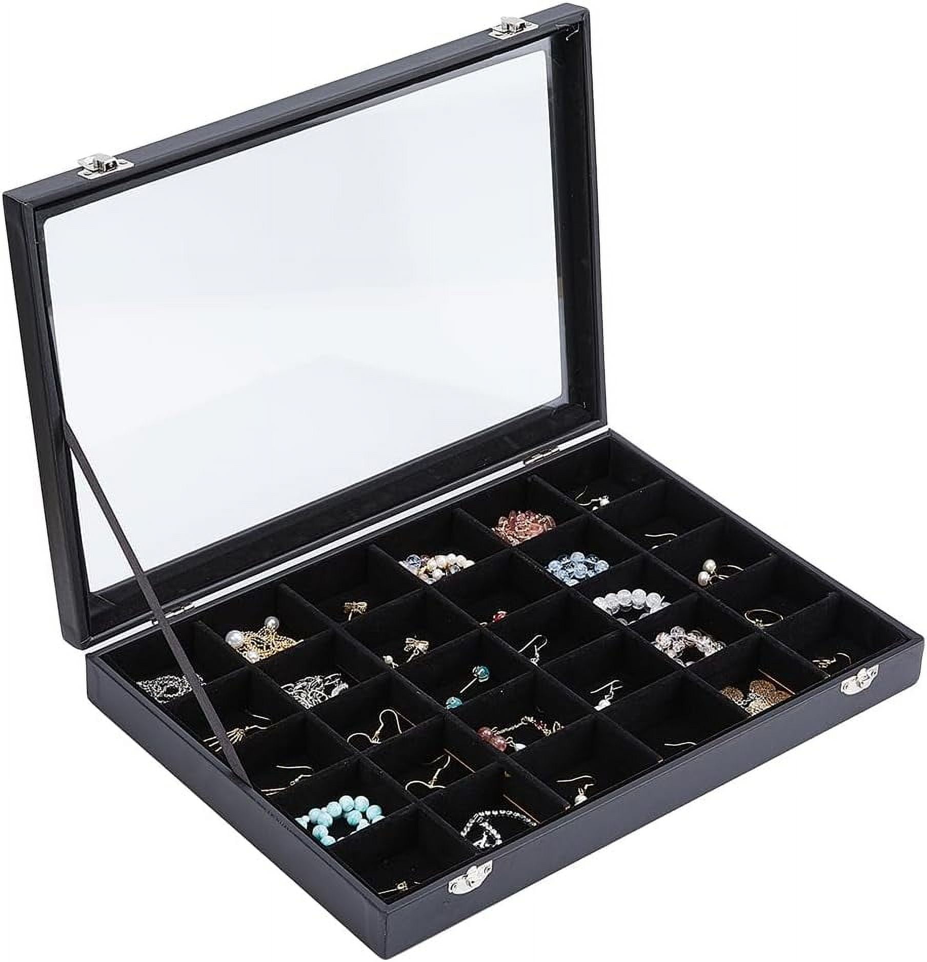 30 Grids PU Leather Jewelry Display Case Black Velvet Jewellery Box ...