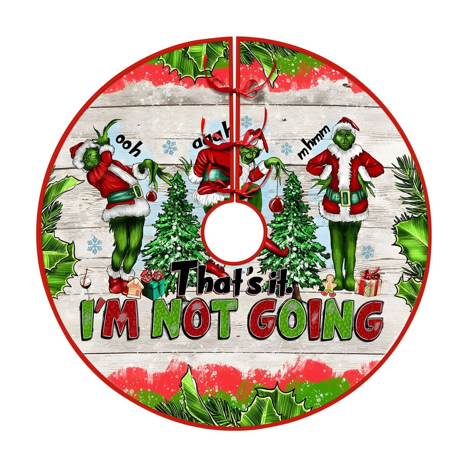 30" Grinch Printing Tree Skirt Edge Wrapped, Christmas Tree Dress, Soft ...