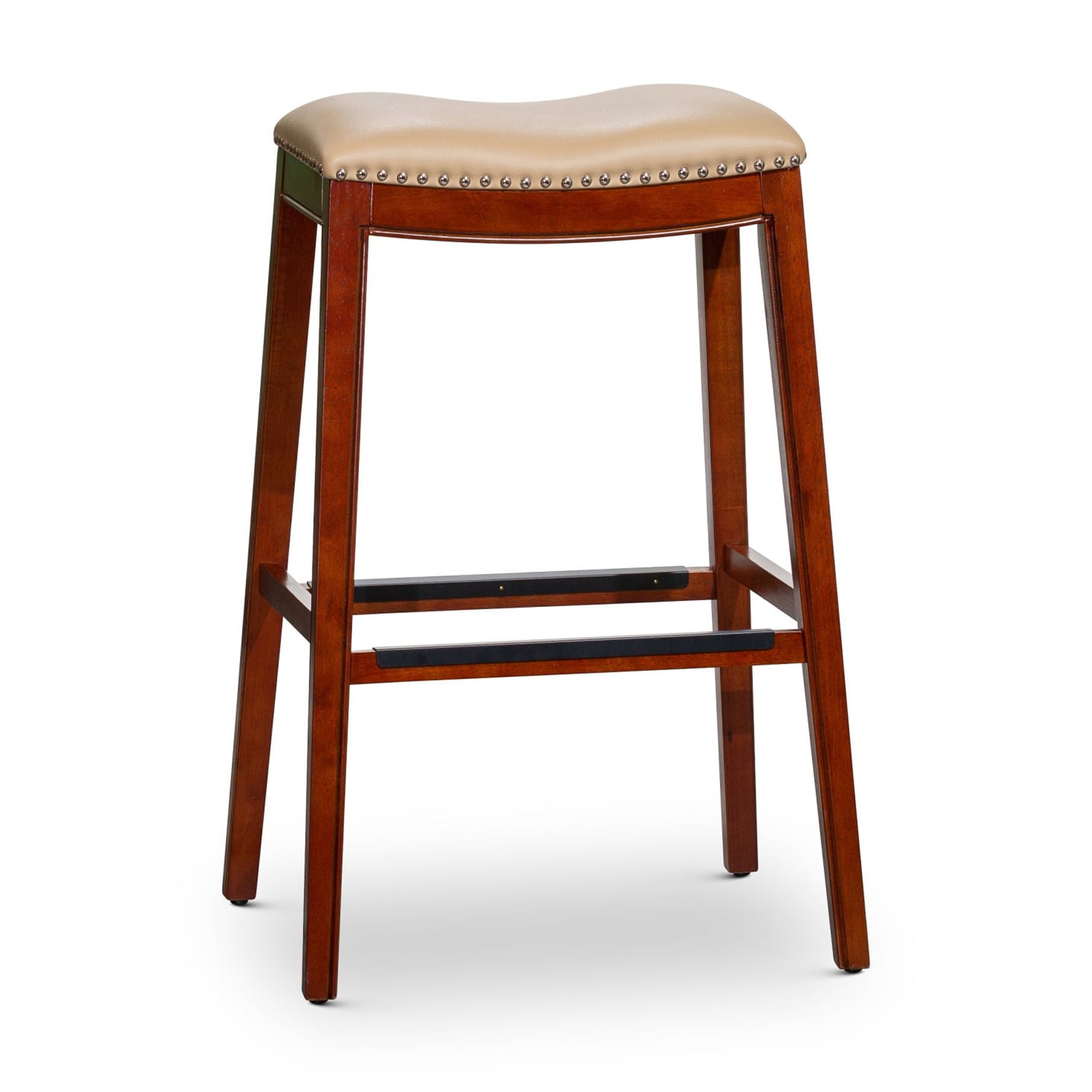 30''H Bar Stool, Solid Wood Saddle Kitchen Stools with Saddle Leather ...