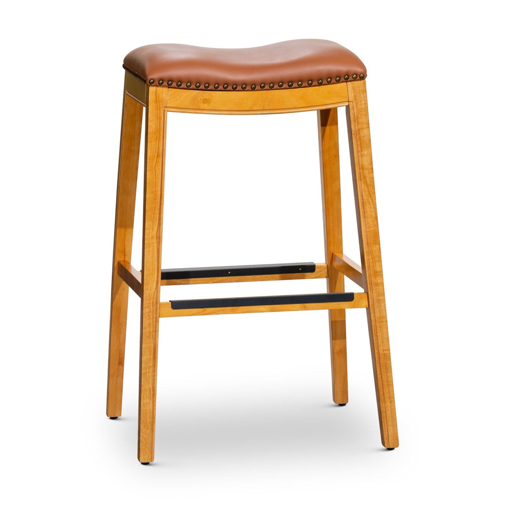 30''H Bar Stool, Solid Wood Saddle Kitchen Stools with Saddle Leather ...