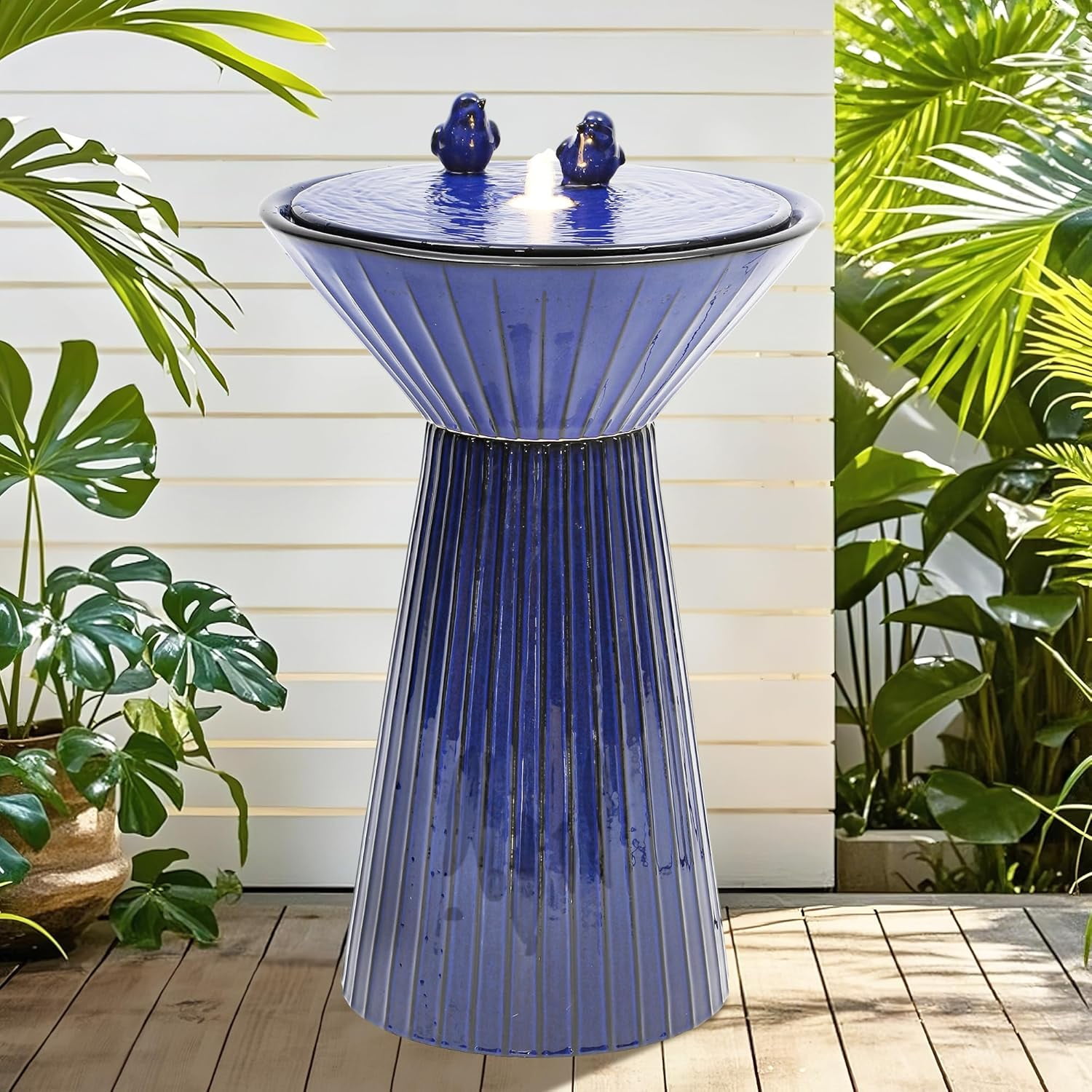 30” H Ceramic Sphere Water Fountain with LED Light Modern Minimalist ...