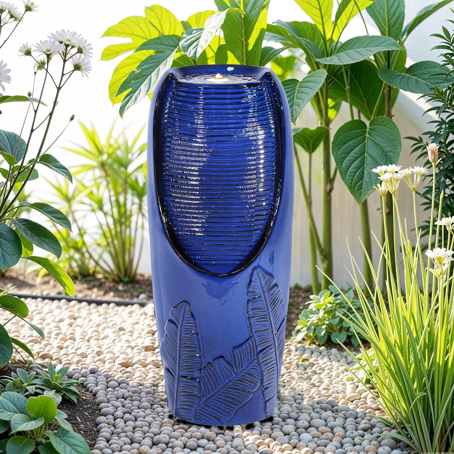 30” H Ceramic Sphere Water Fountain with LED Light Modern Minimalist ...