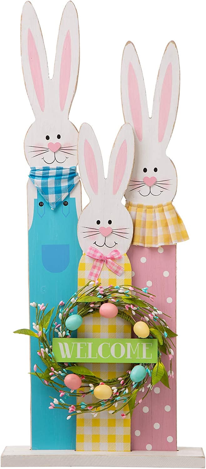 30" H Easter Wooden Bunny Family Standing Porch Sign, Easter Welcome ...
