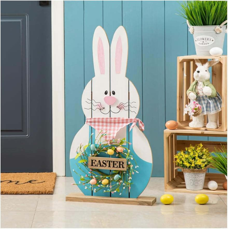 30"H Easter Wooden Bunny Porch Decor，Standing Bunny Sign Decoration for ...