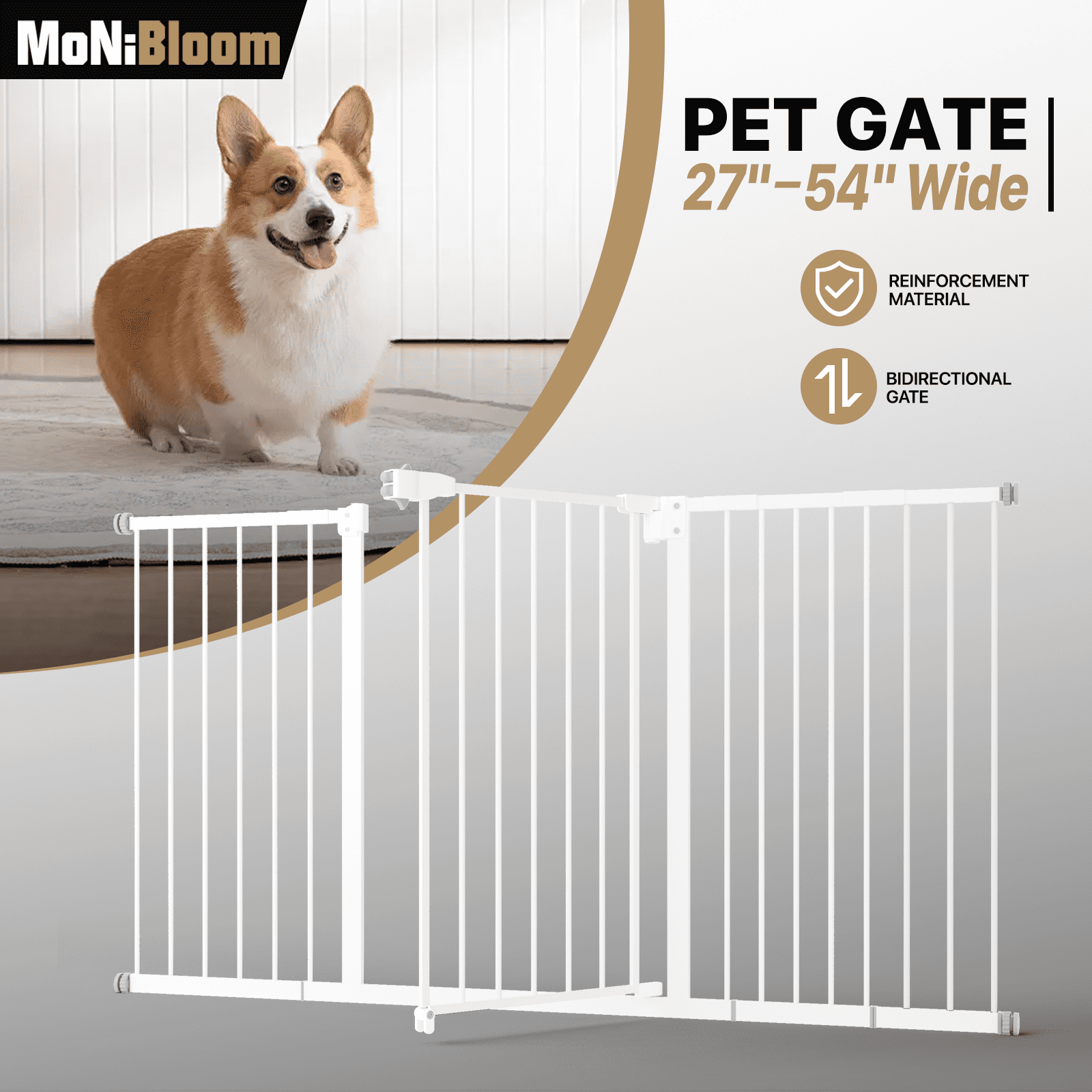 30"H Extra Wide Dog Gate Pet Safety Stair Guard Metal Doorway ...
