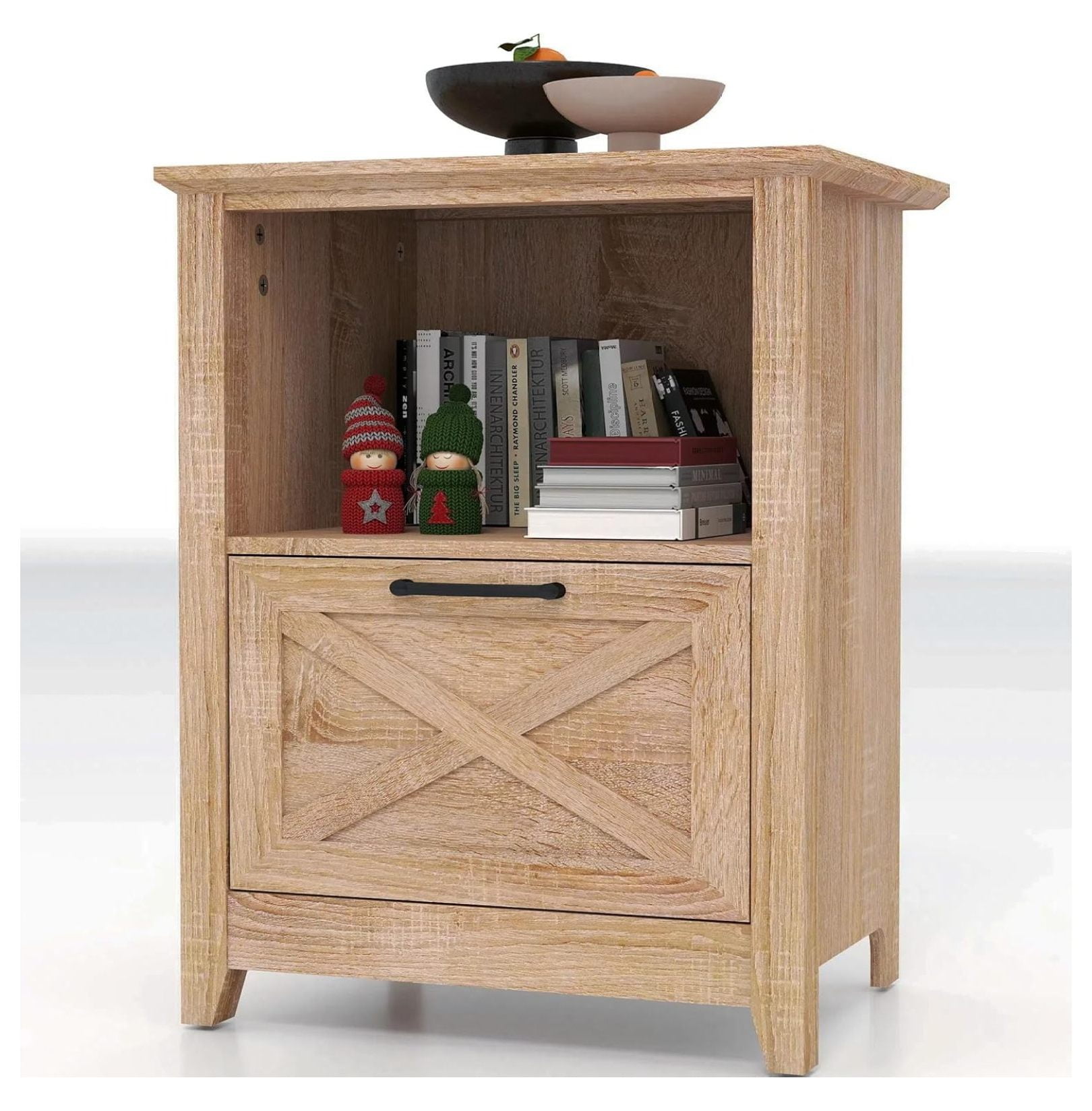30" H Farmhouse Tall Nightstand with Storage Drawer & Open Cubby - Wood ...