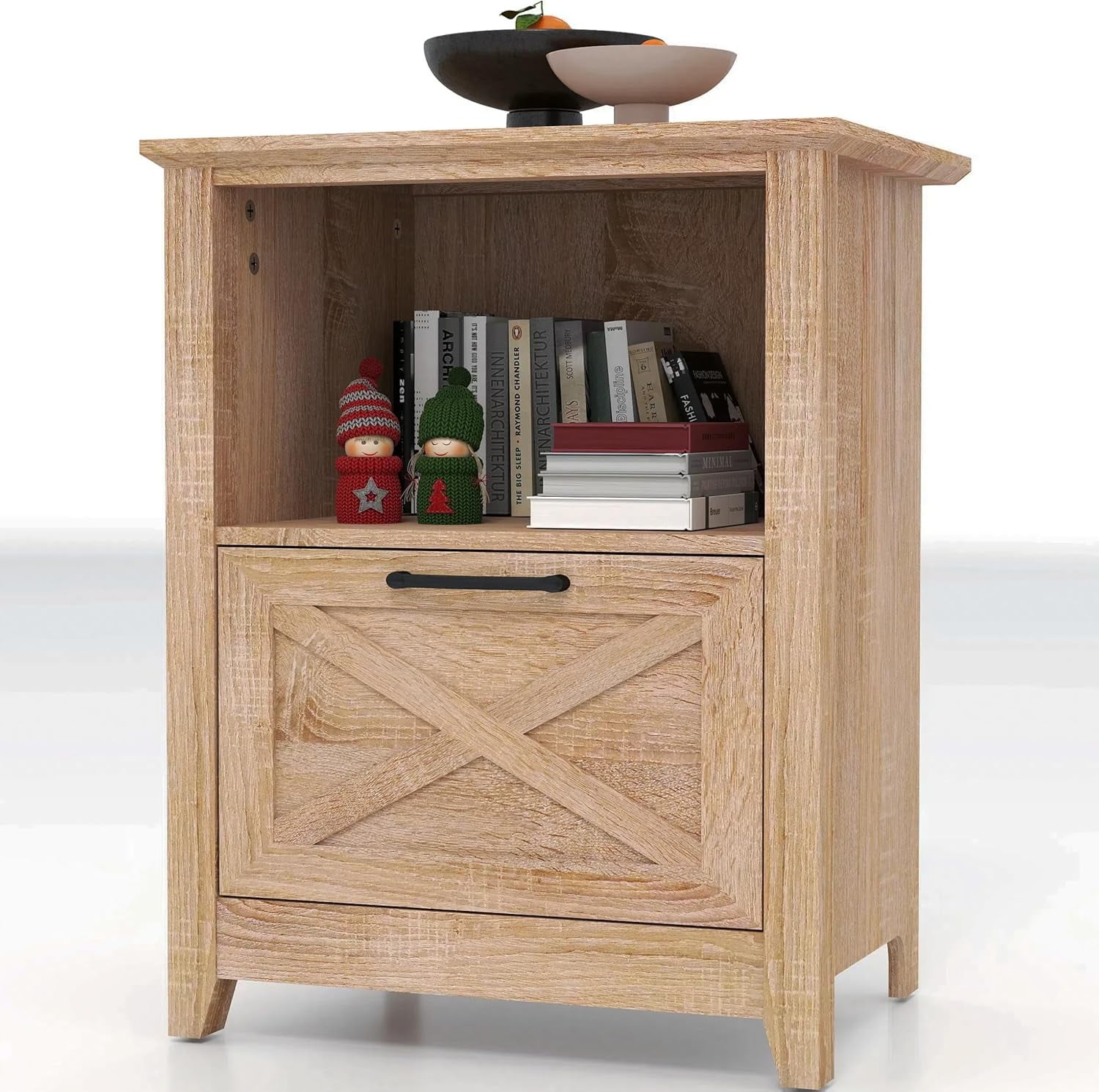 30" H Farmhouse Tall Nightstand for King & Queen Bed - Large Wood ...