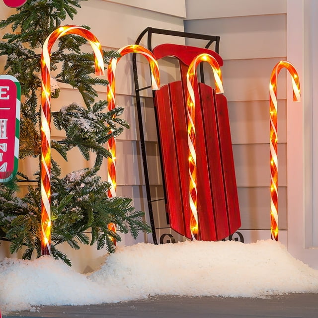 30"H LED Battery Operated Candy Cane Garden Stake, Set of 4 - Walmart.com