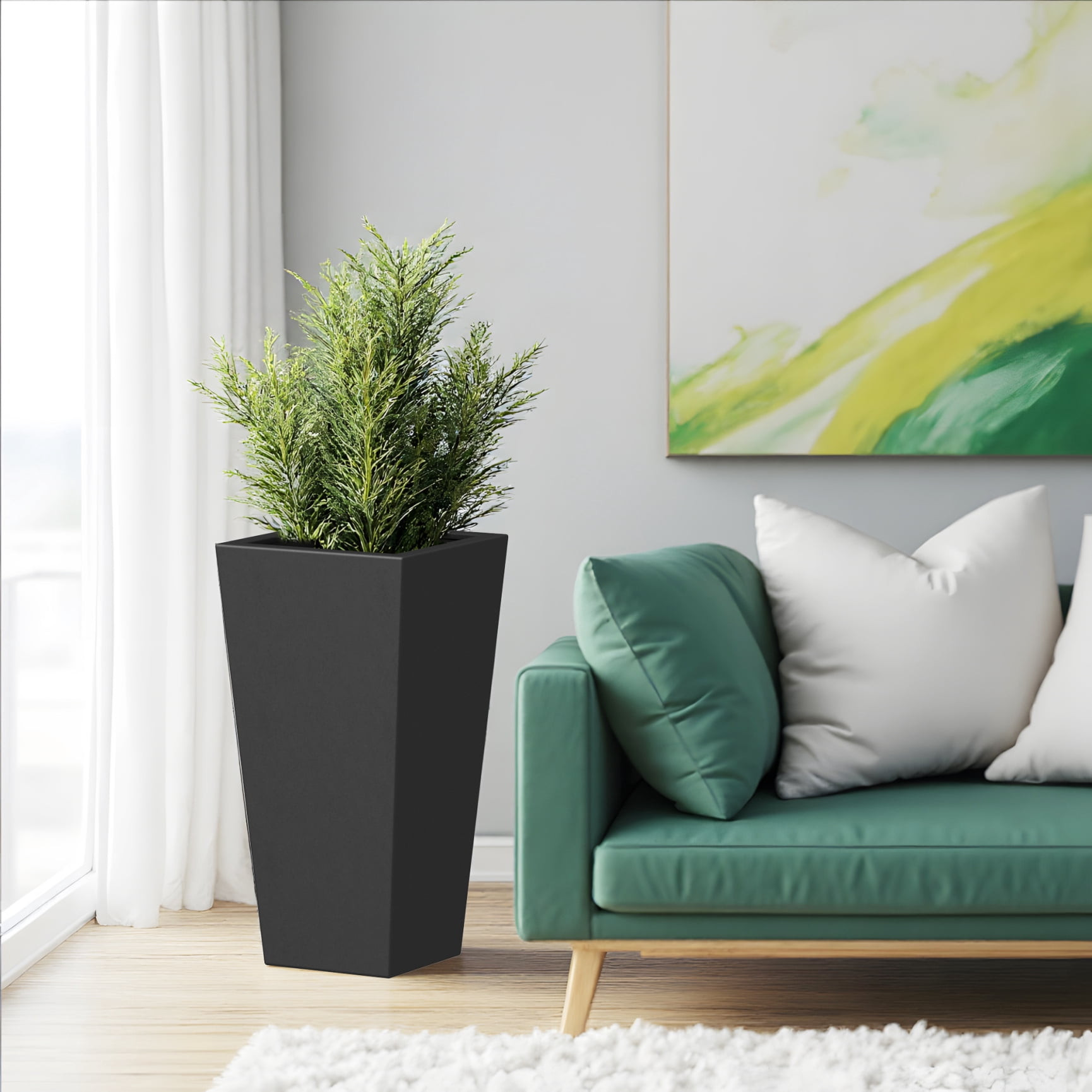 30" H Metal Tapered Planter - Large Capacity Outdoor & Indoor Plant Pot ...
