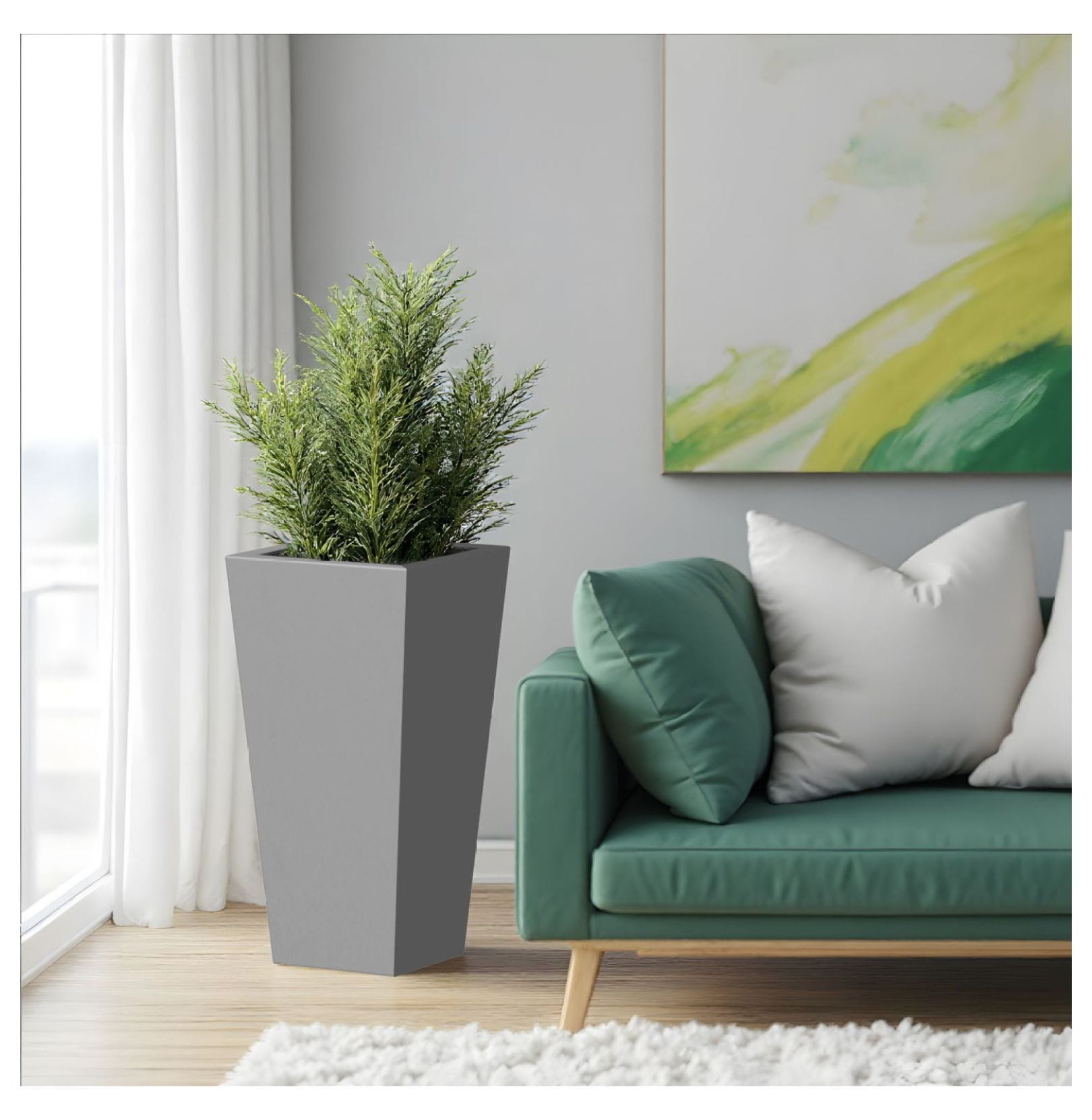 30" H Tall Mental Tapered Planter – Large Outdoor & Indoor Garden Plant ...