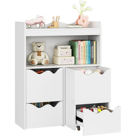 30" H Toy Storage Organizer, Bookcase with 1 Display Shelf & Open Cube ...