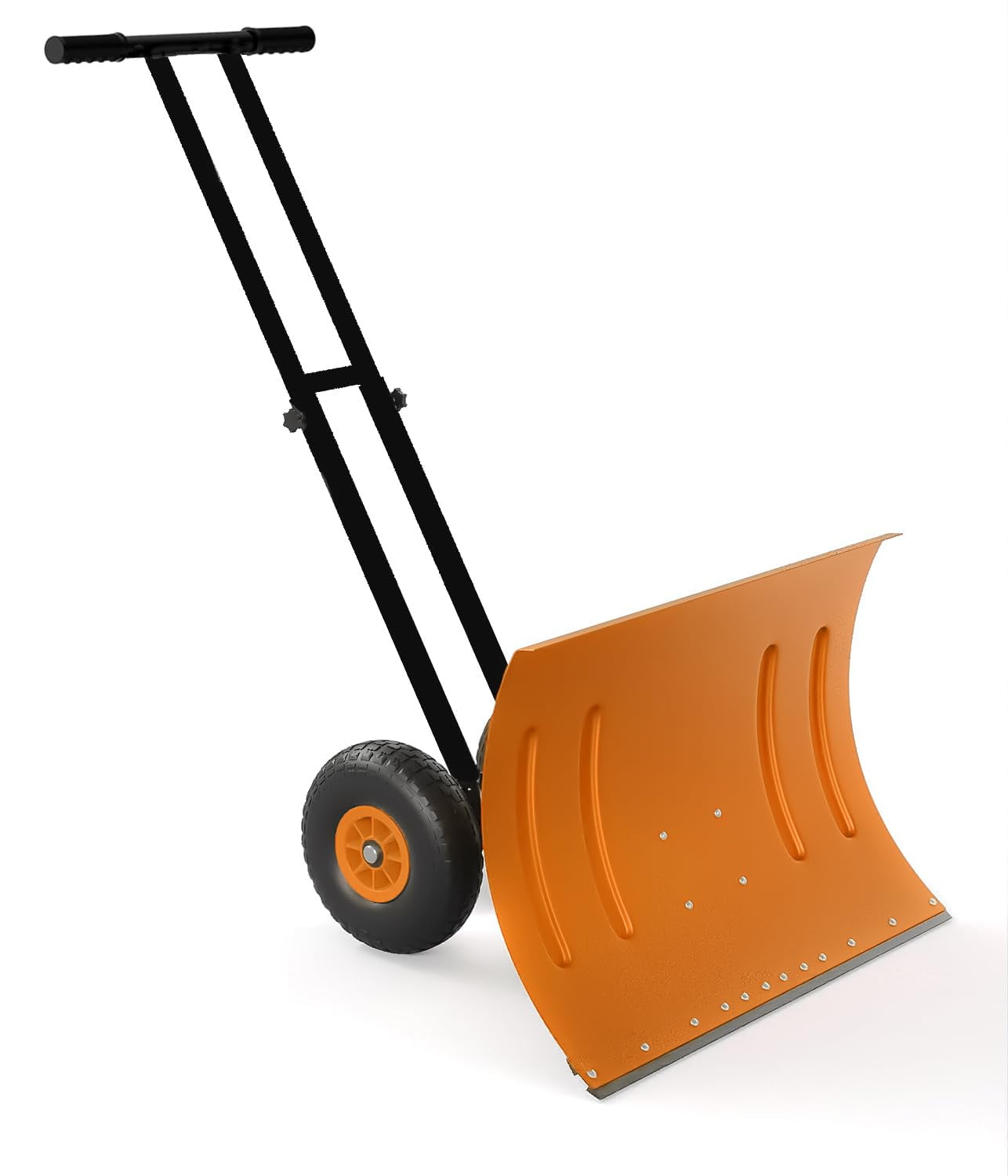 30" Hea-vy-Duty Wheeled Snow Pusher Shovel - Metal Angle Blade ...
