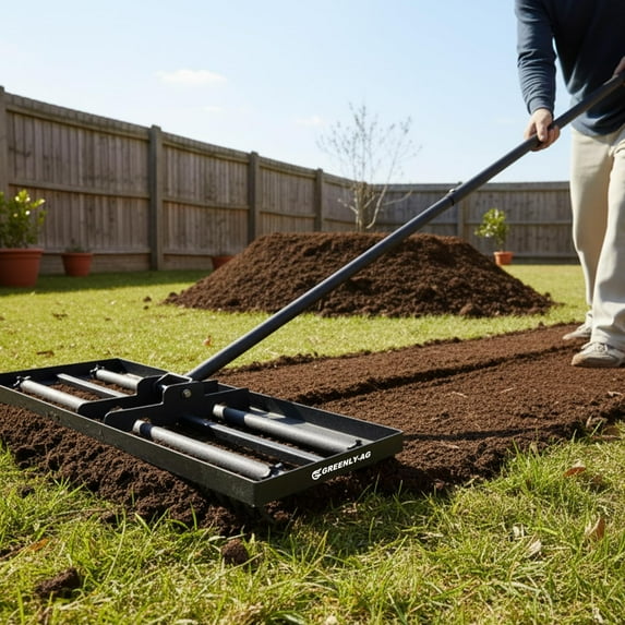 30" Heavy Duty Lawn Leveling Rake, 6.5FT Soil Leveler Tool, with 4 ...