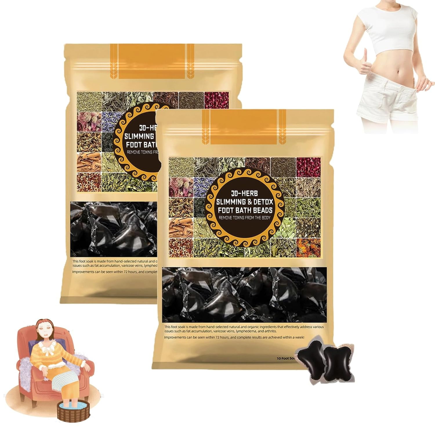 30-Herb Detox Foot Bath Beads,Professional Body Detox Foot Soak Beads ...