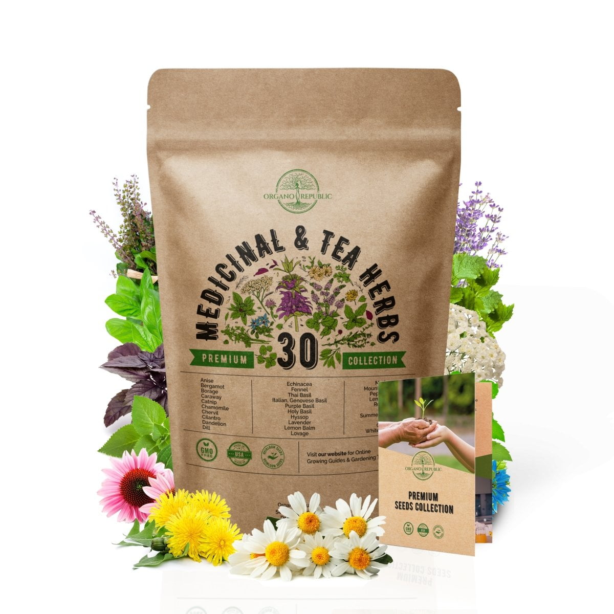 30 Herb Seeds - Medicinal & Tea Variety Pack 7000+ Non GMO Heirloom ...