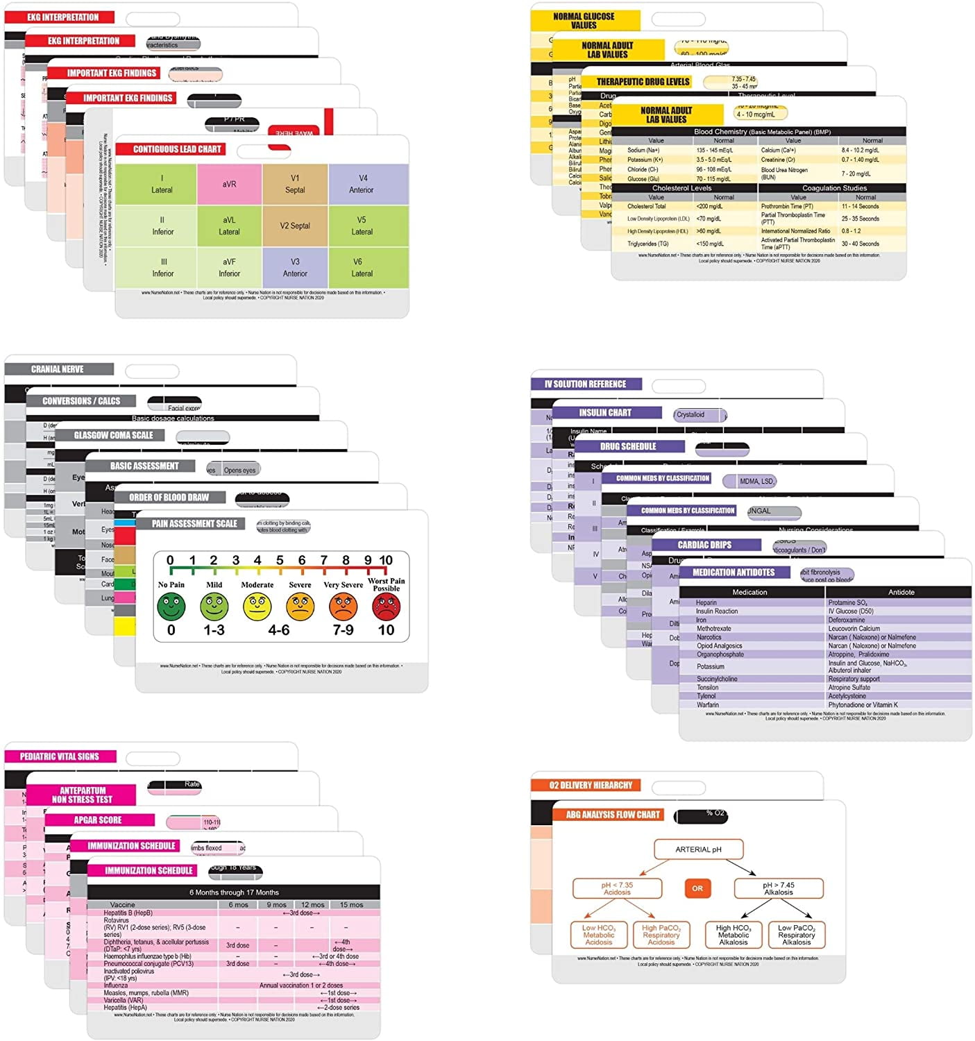 30 Horizontal Nursing Badge Reference Cards - Lab Values, EKG, Vitals, and More! (Bonus Cheat ...