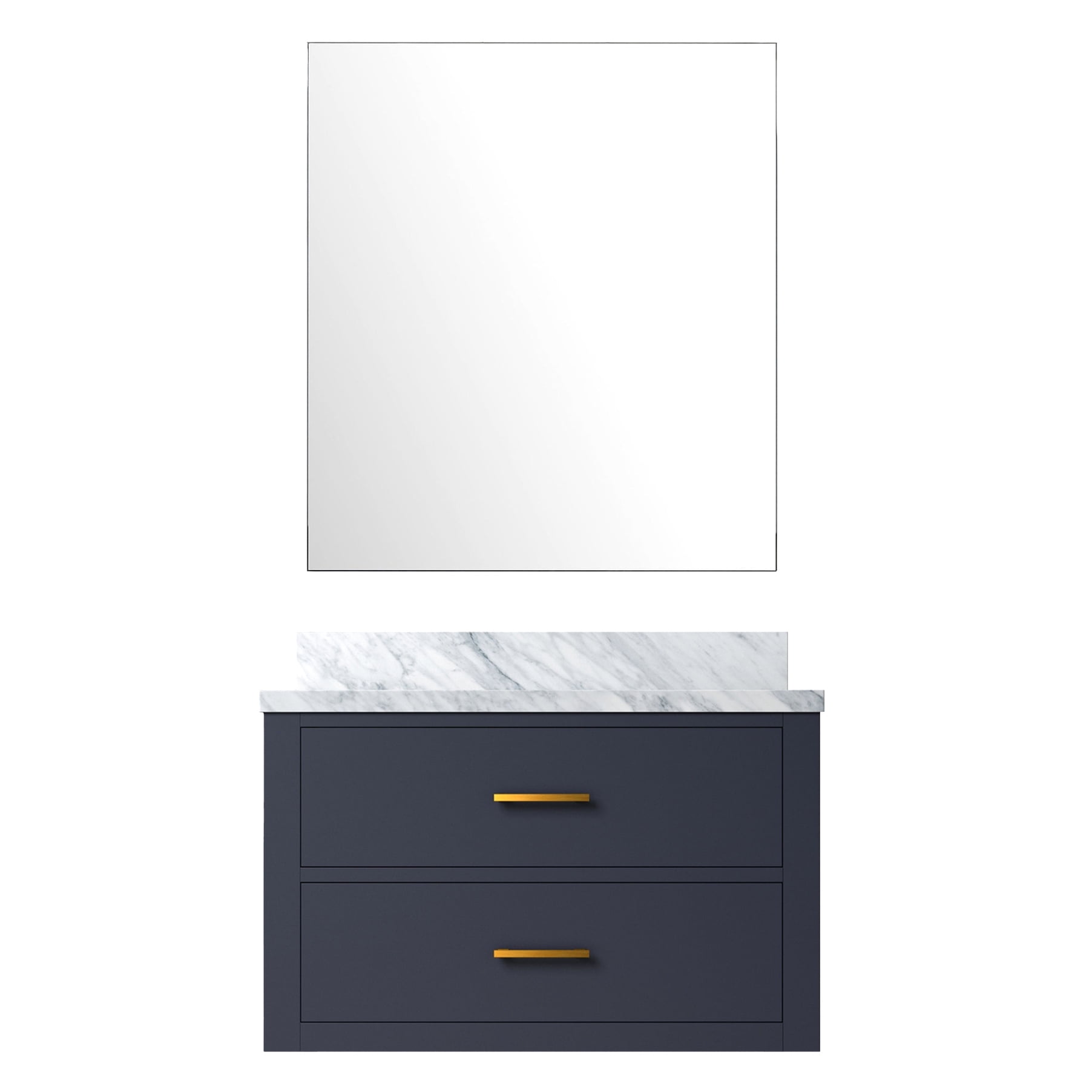 30 In. W X 22 D Blue Vanity For Bathroom With Marble Top & Mirror ...