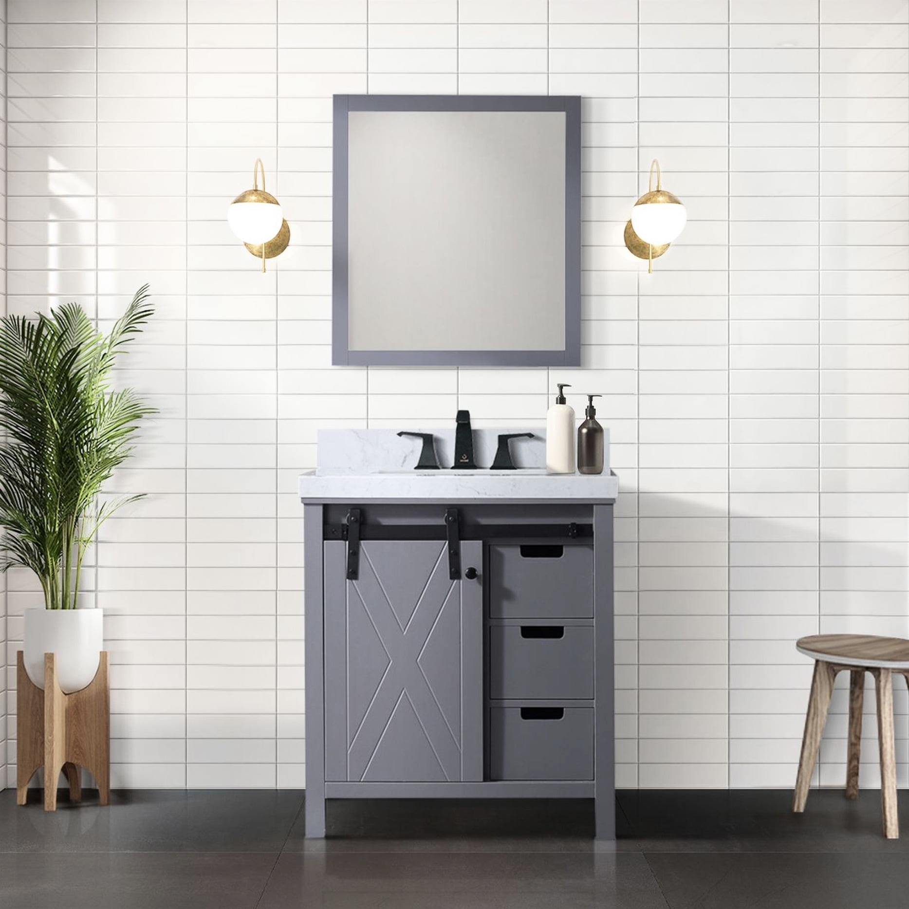 30 In. W X 22 D Dark Grey Bath Cabinet, Fully Assembled, Soft Close, Solid Wood And E0 Plywood ...