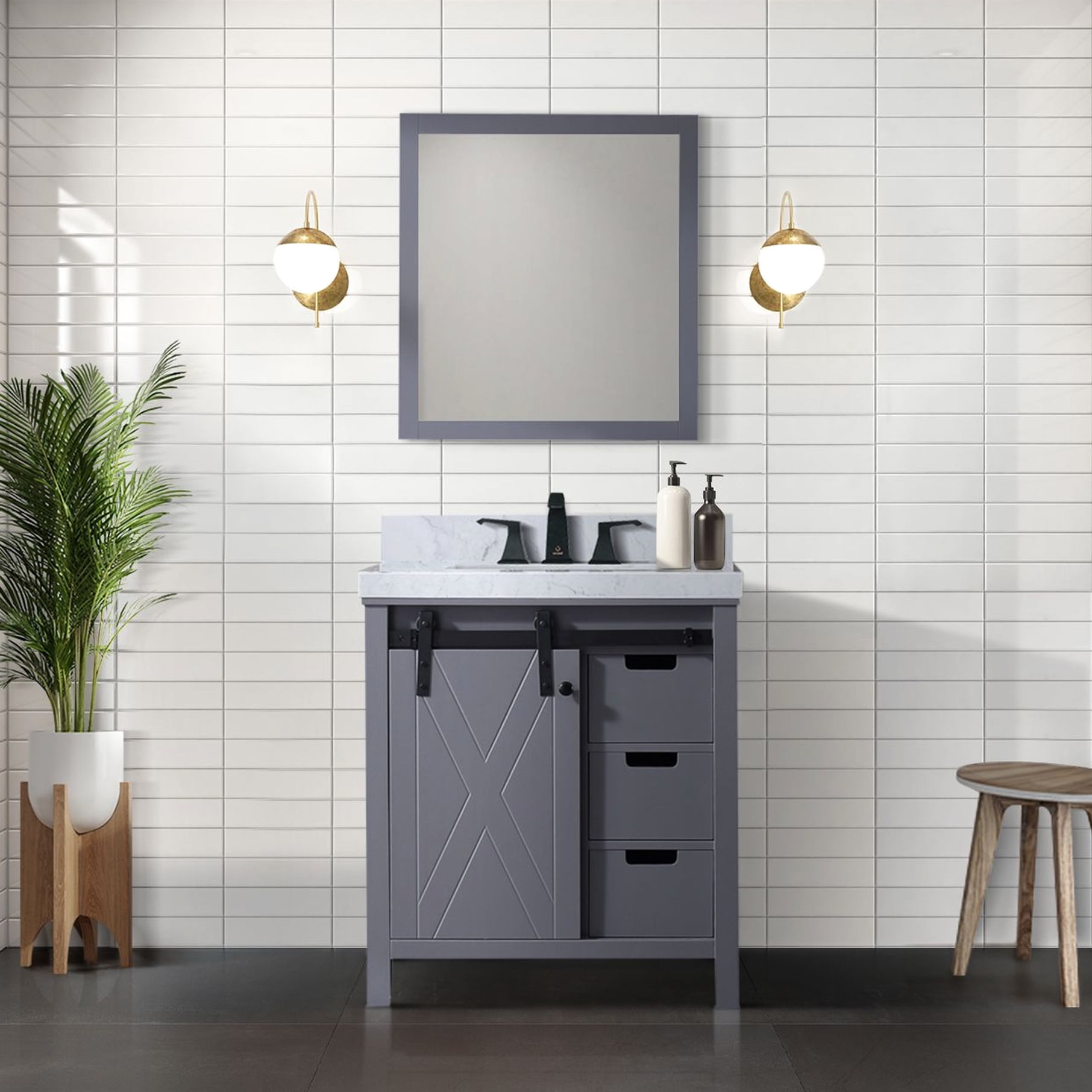 30 In. W X 22 D Dark Grey Bath Vanity, Marble Top & 28 Mirror - Scratch ...