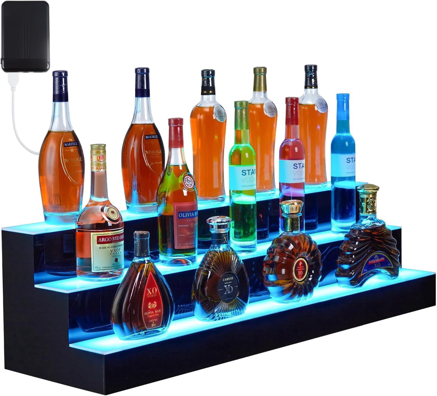 30 Inch 3-Tier Acrylic LED Wine & Liquor Display - Wall Mounted Bar ...