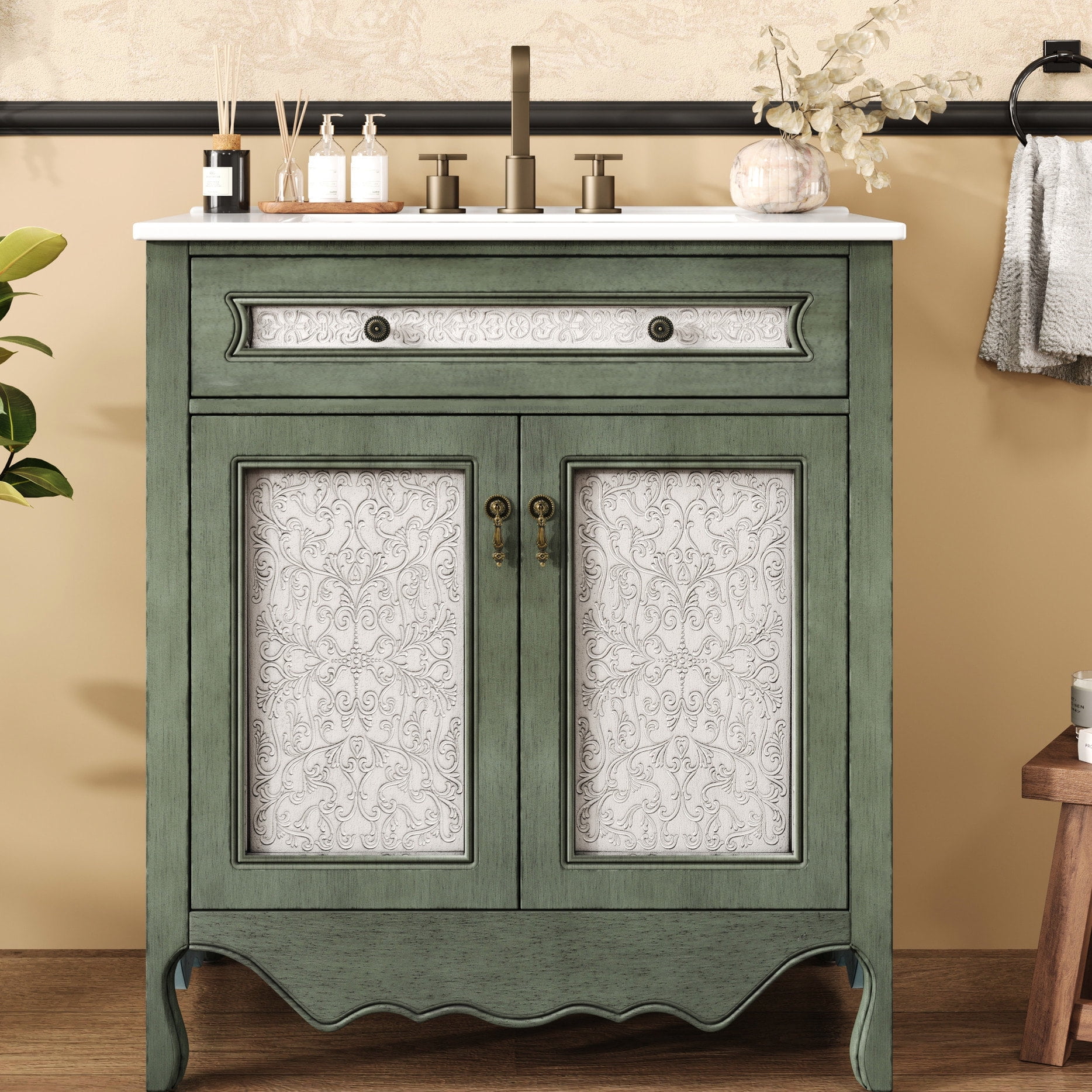 30-Inch Antique Pattern Vanity | Suits Both Vintage and Modern Fixtures ...