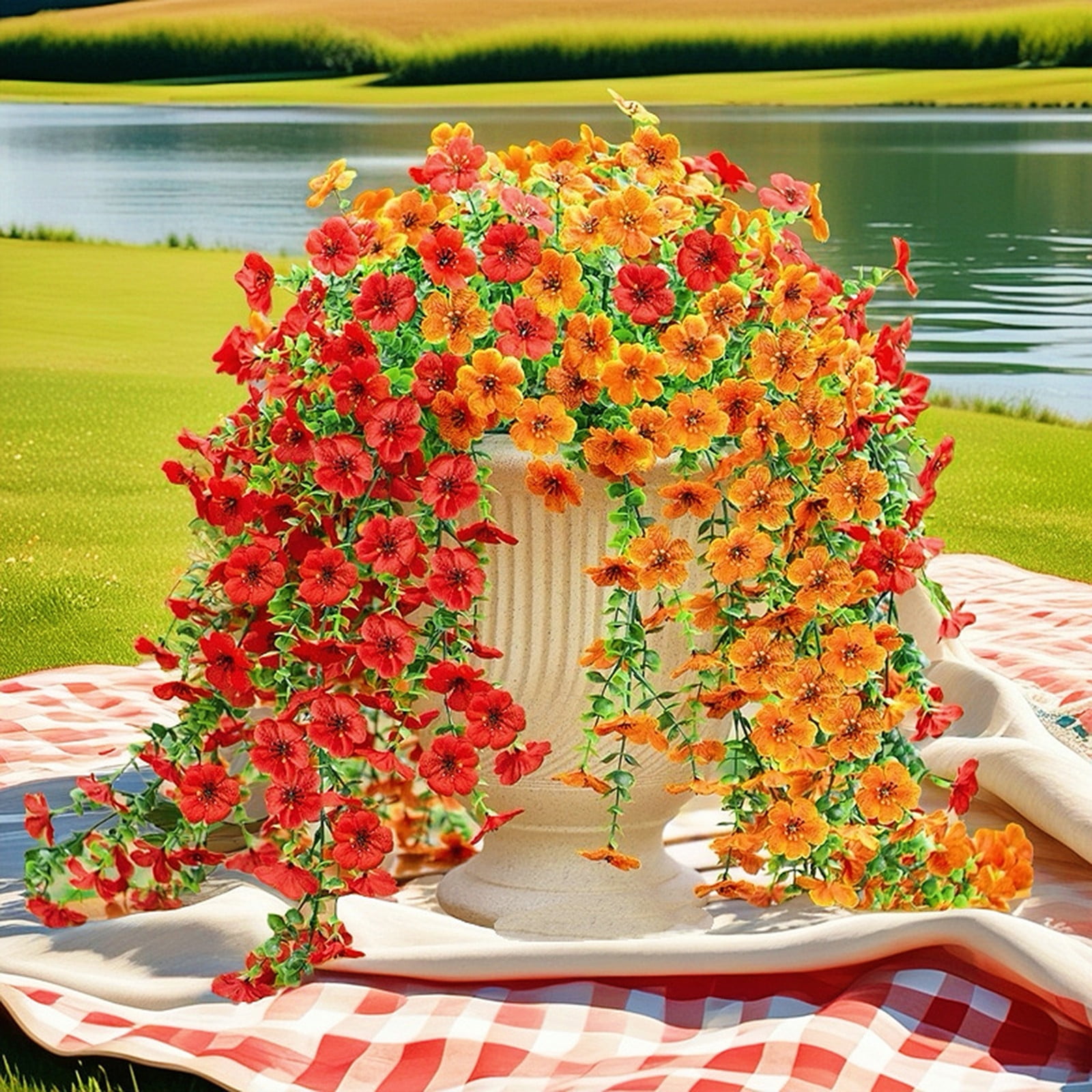 30 Inch Artificial Hanging Flowers for Outdoors, 1 Pcs Faux Hanging ...