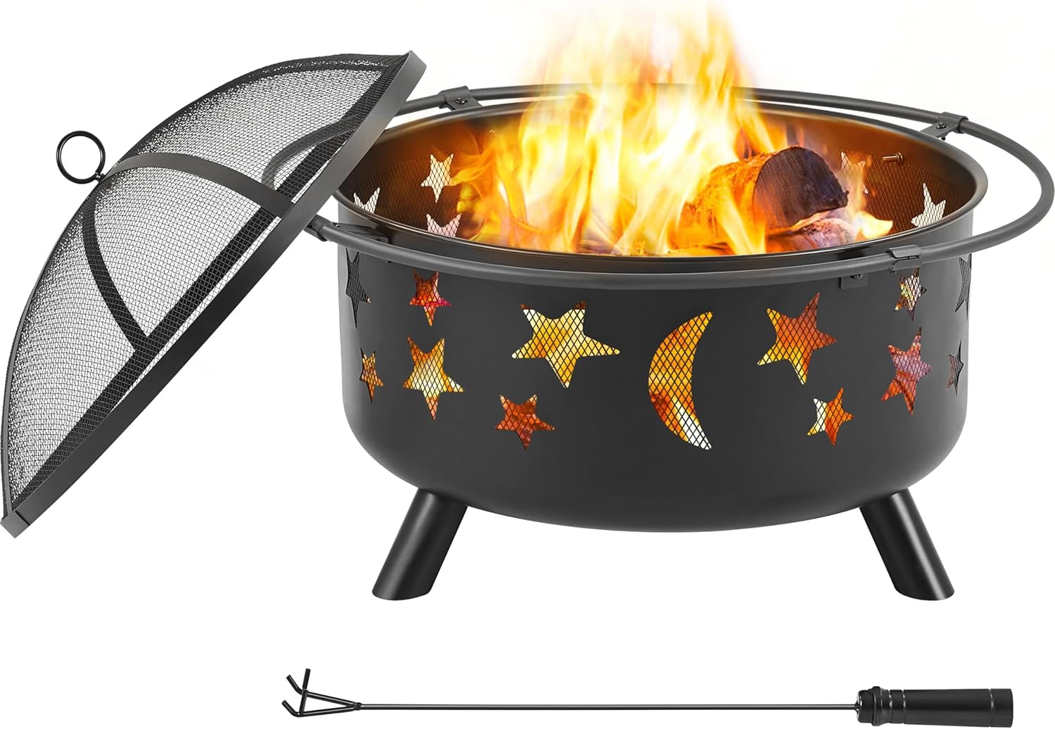 30 Inch Backyard Fire Pit Iron Brazier Wood Burning Coal with Sky Stars ...