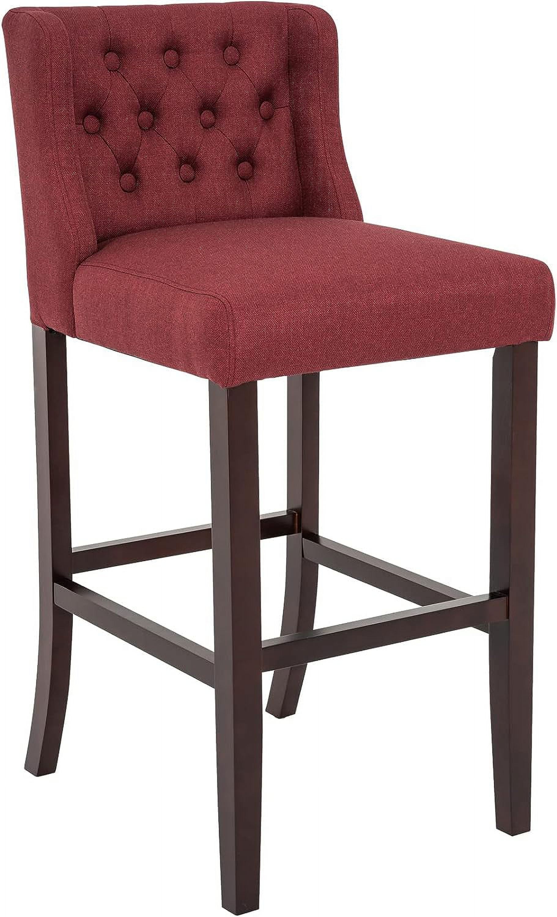 30 Inch Bar Stool, Linen Fabric Button Tufted Wingback Barstool With ...
