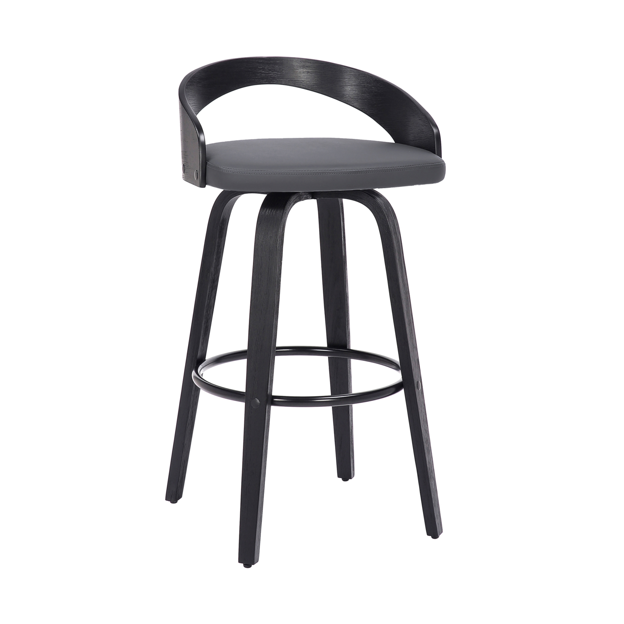 30 Inch Bar Stool with Curved Open Back and Swivel Mechanism, Gray ...