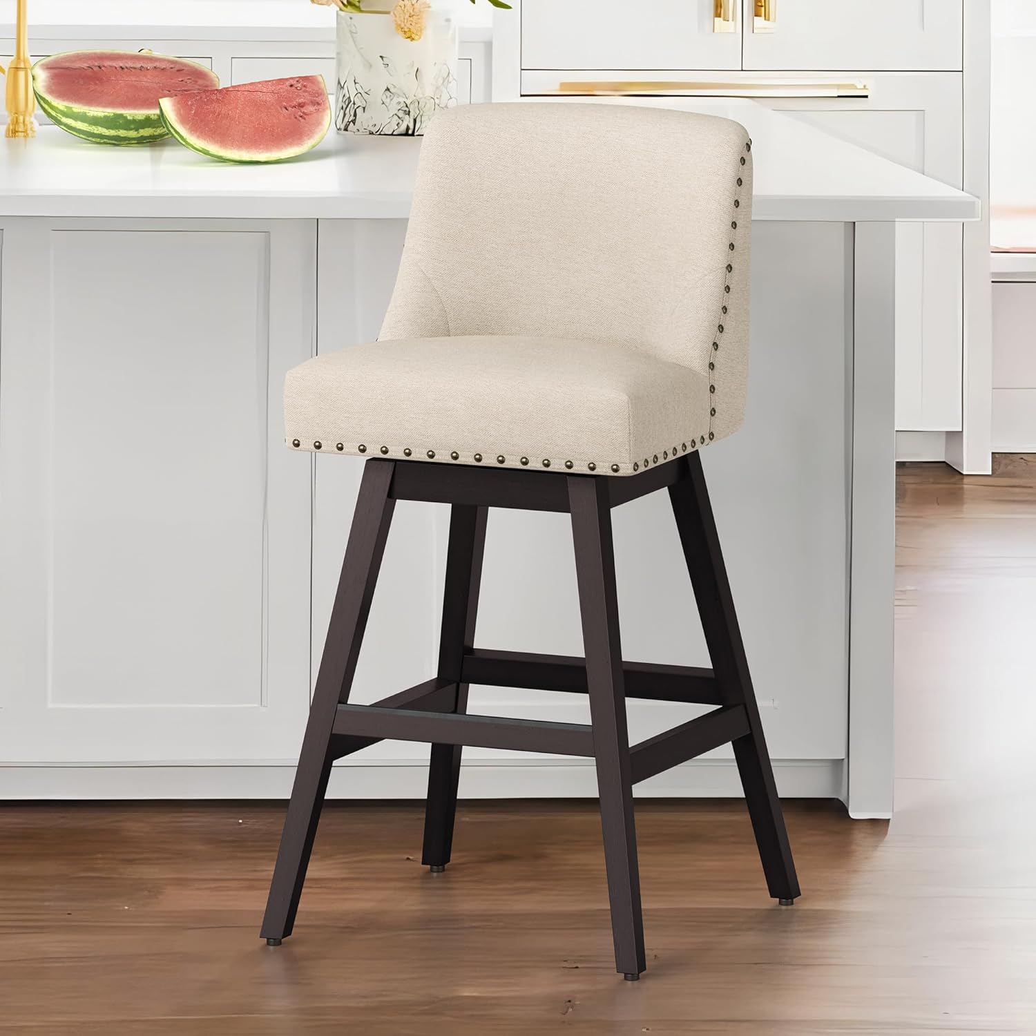 Dycanpo 30''H Swivel Bar Stools with Back Linen Fabric for Home Kitchen ...