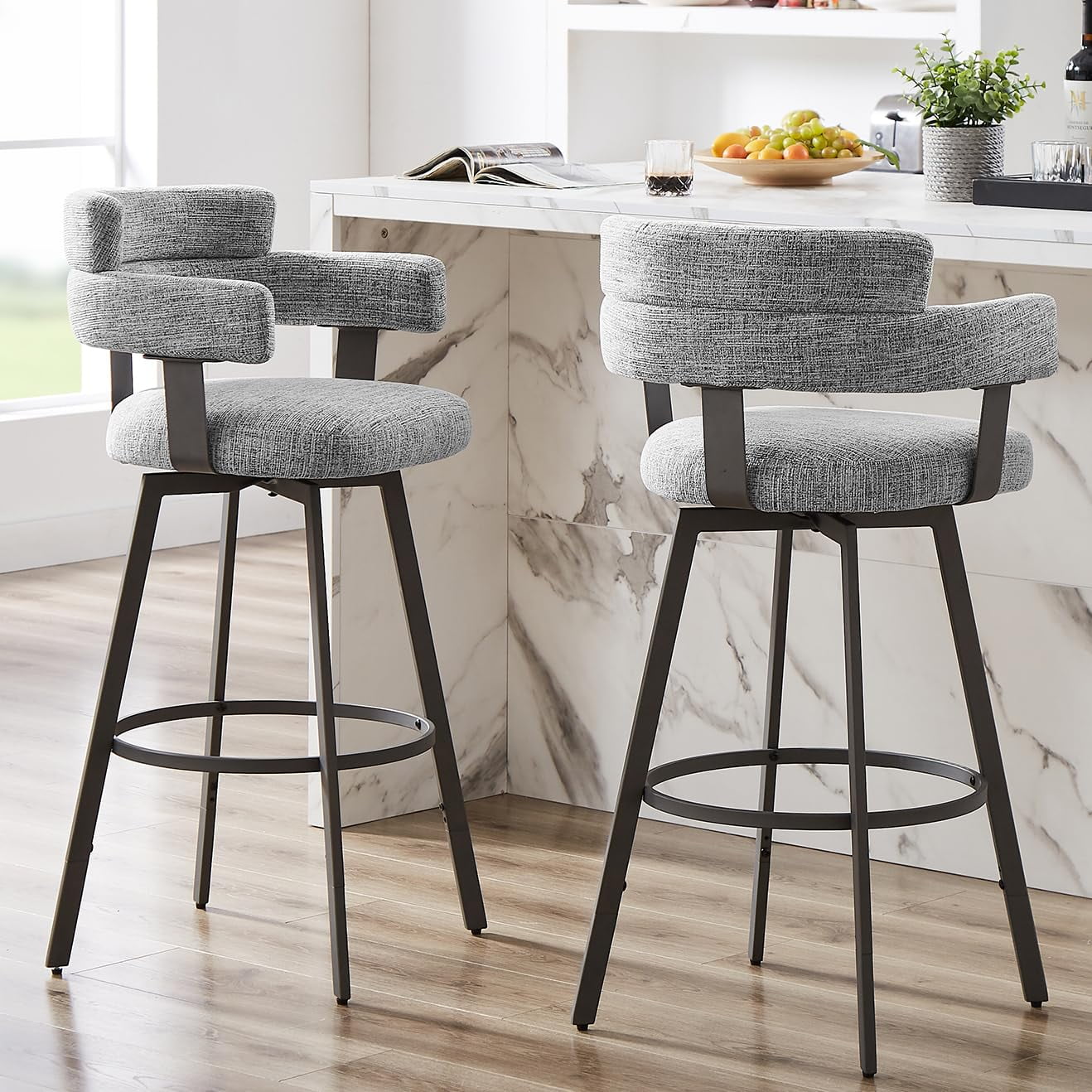 30 Inch Bar Stools Set of 2 with Full Back, Swivel Bar Chairs with ...