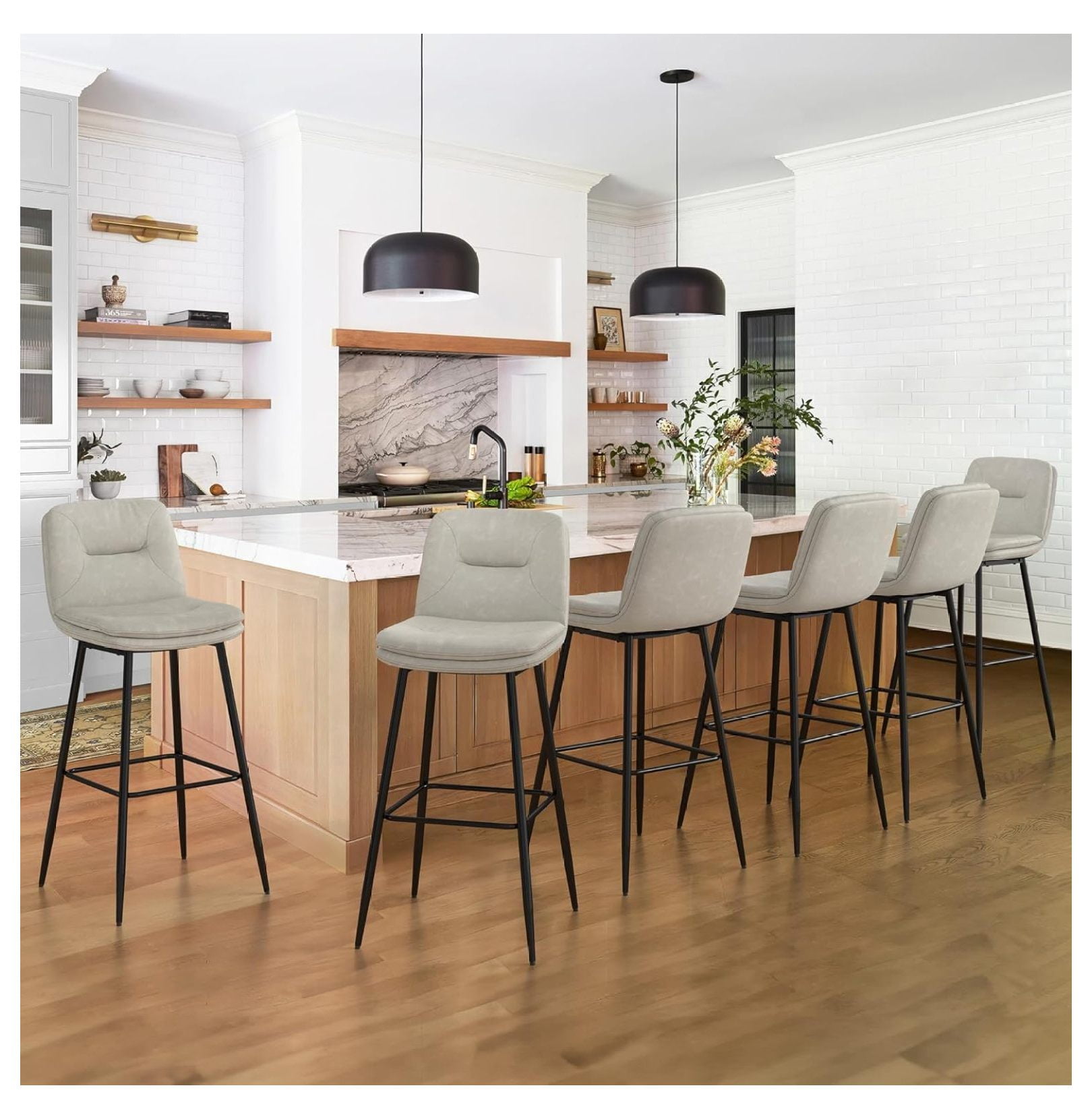 30 Inch Bar Stools Set of 6, Double-Layer Upholstered Barstools with ...