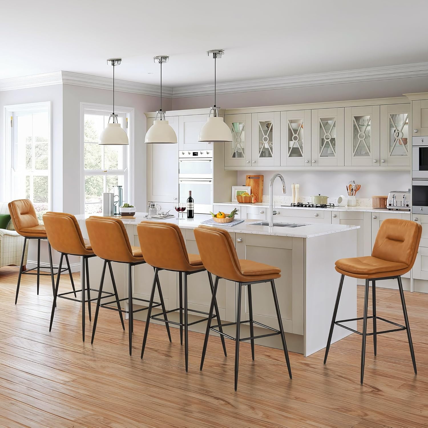 30 Inch Bar Stools Set of 6, Double-Layer Upholstered Bar Height Stools ...