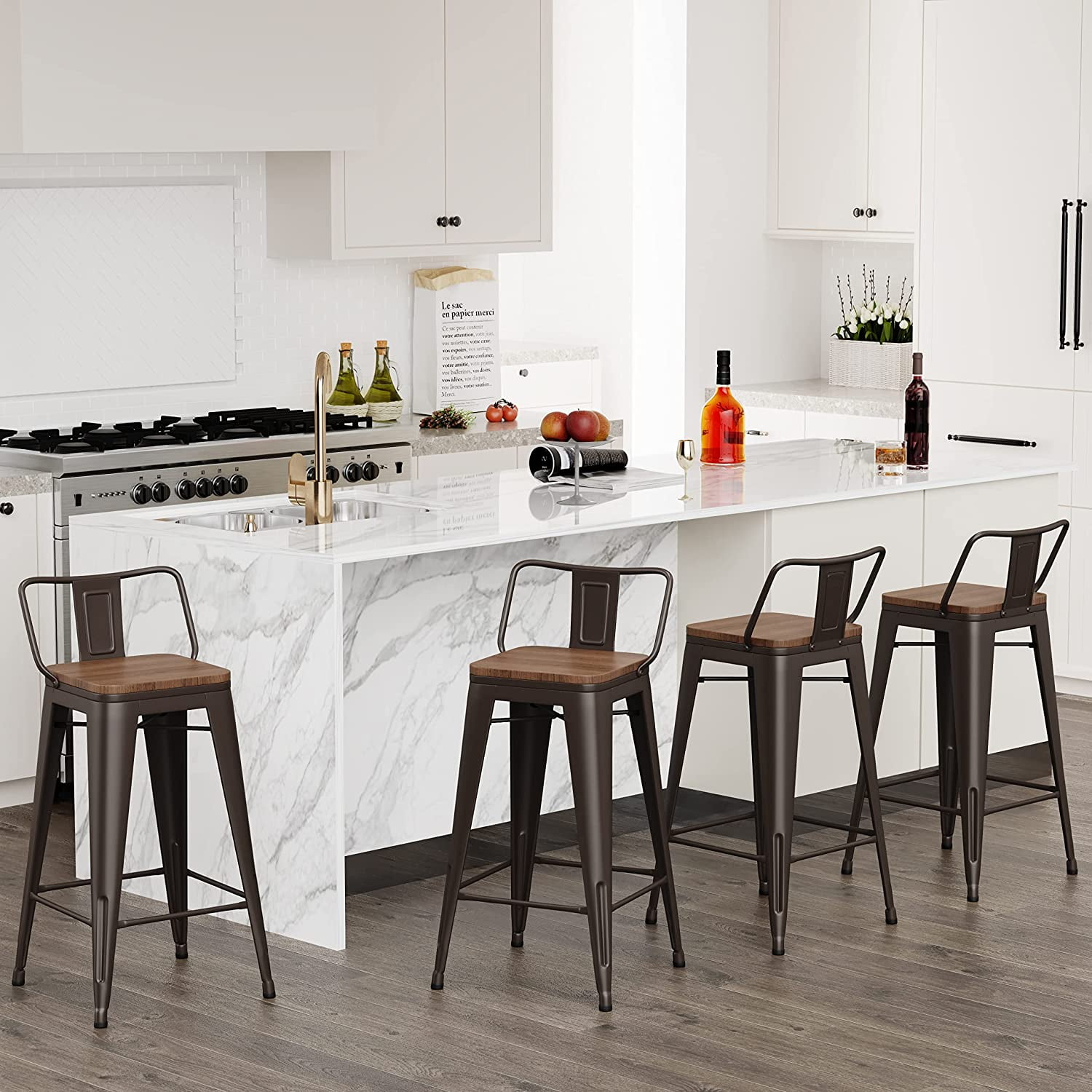 30 Inch Bar Stools Set of 4 Industrial Metal Barstools Bar Height Bar ...