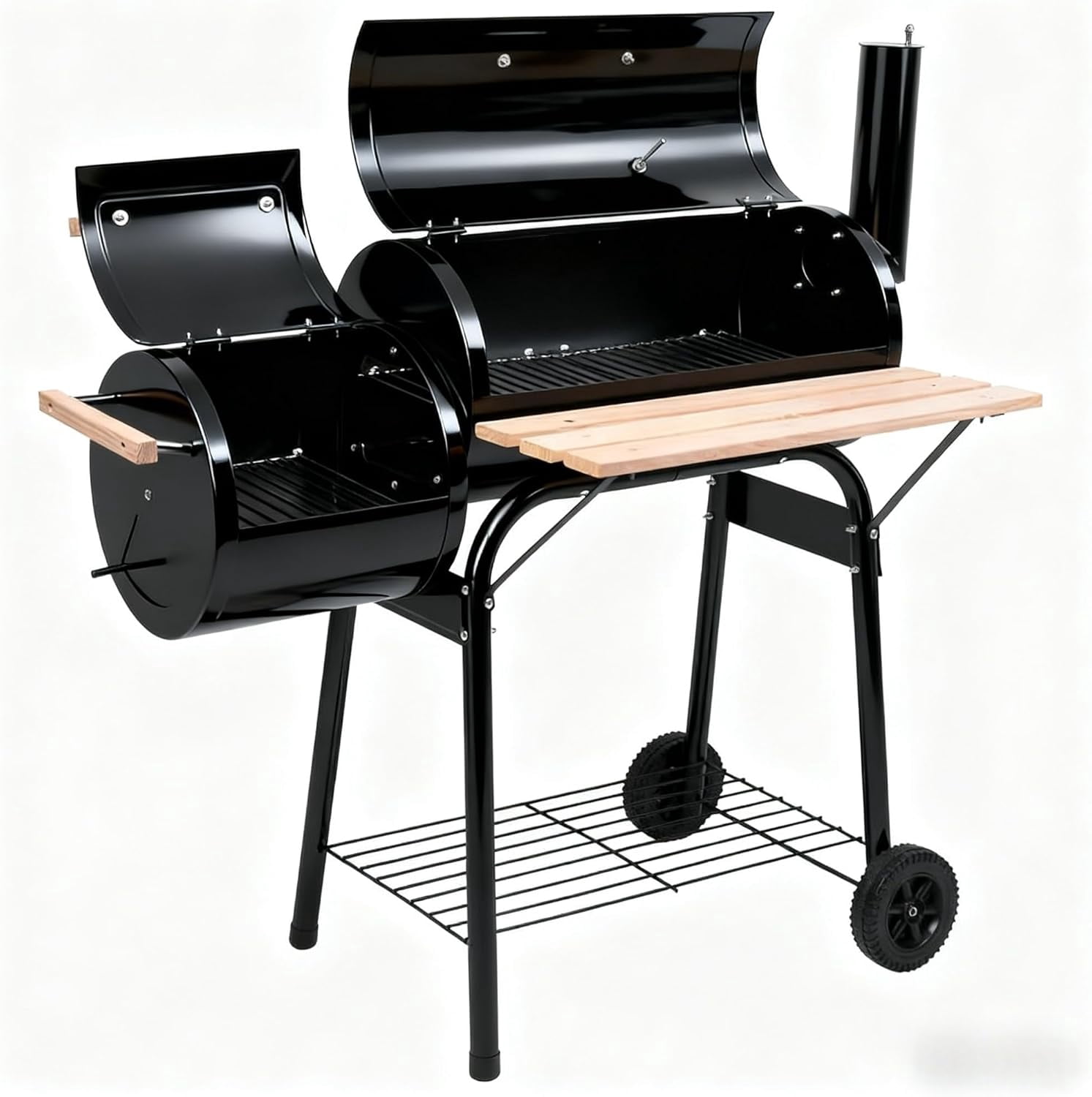 30 Inch Barrel Charcoal Grill & Smoker with Side Fire Box, Outdoor BBQ ...