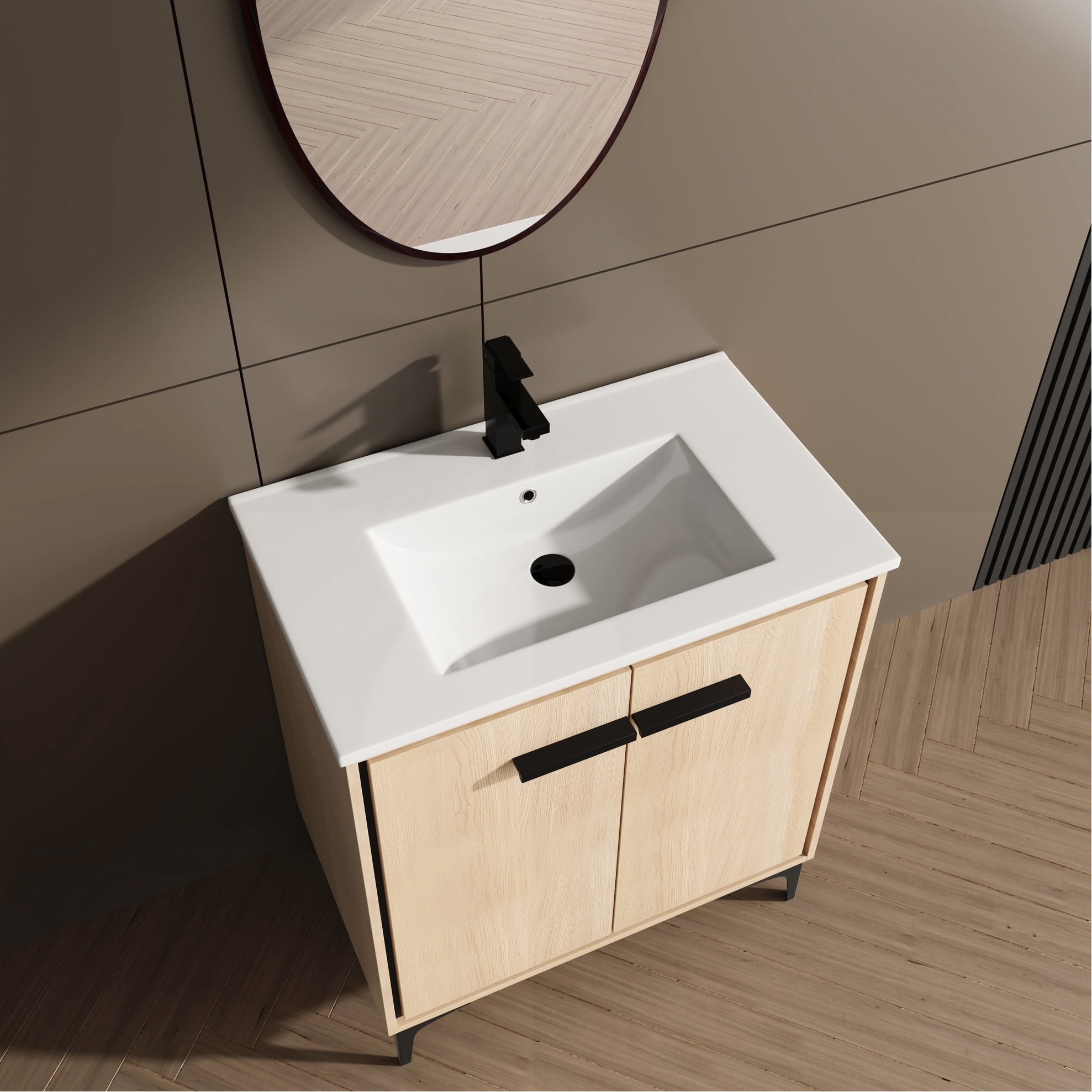 30 Inch Bathroom Vanity Cabinet - Engineered Wood With Basin & Doors ...