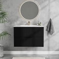 30 Inch Bathroom Vanity Cabinet With Ceramic Sink - Black Wall Mounted ...