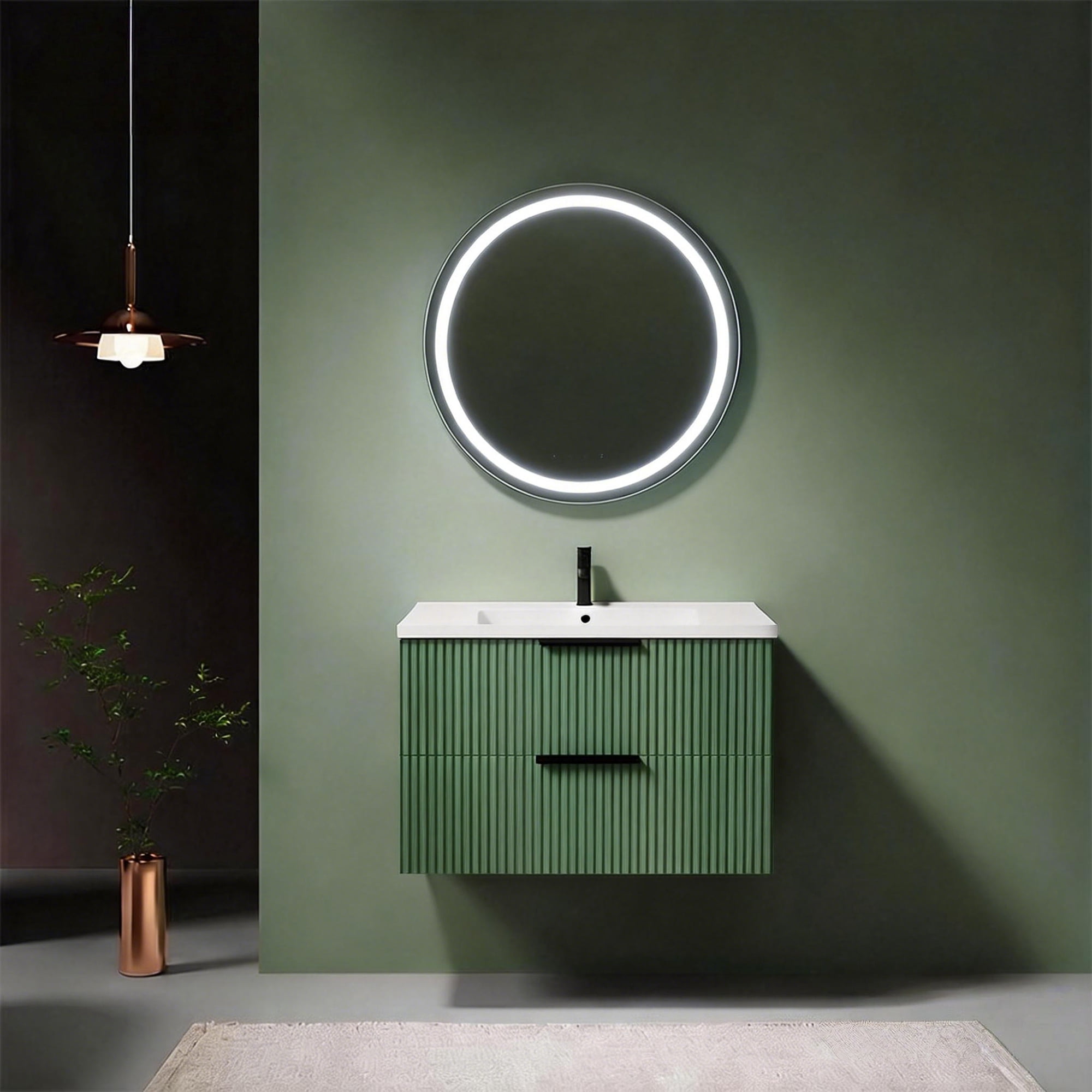 30 Inch Bathroom Vanity Cabinet With Ceramic Sink - Green Wall Mounted ...