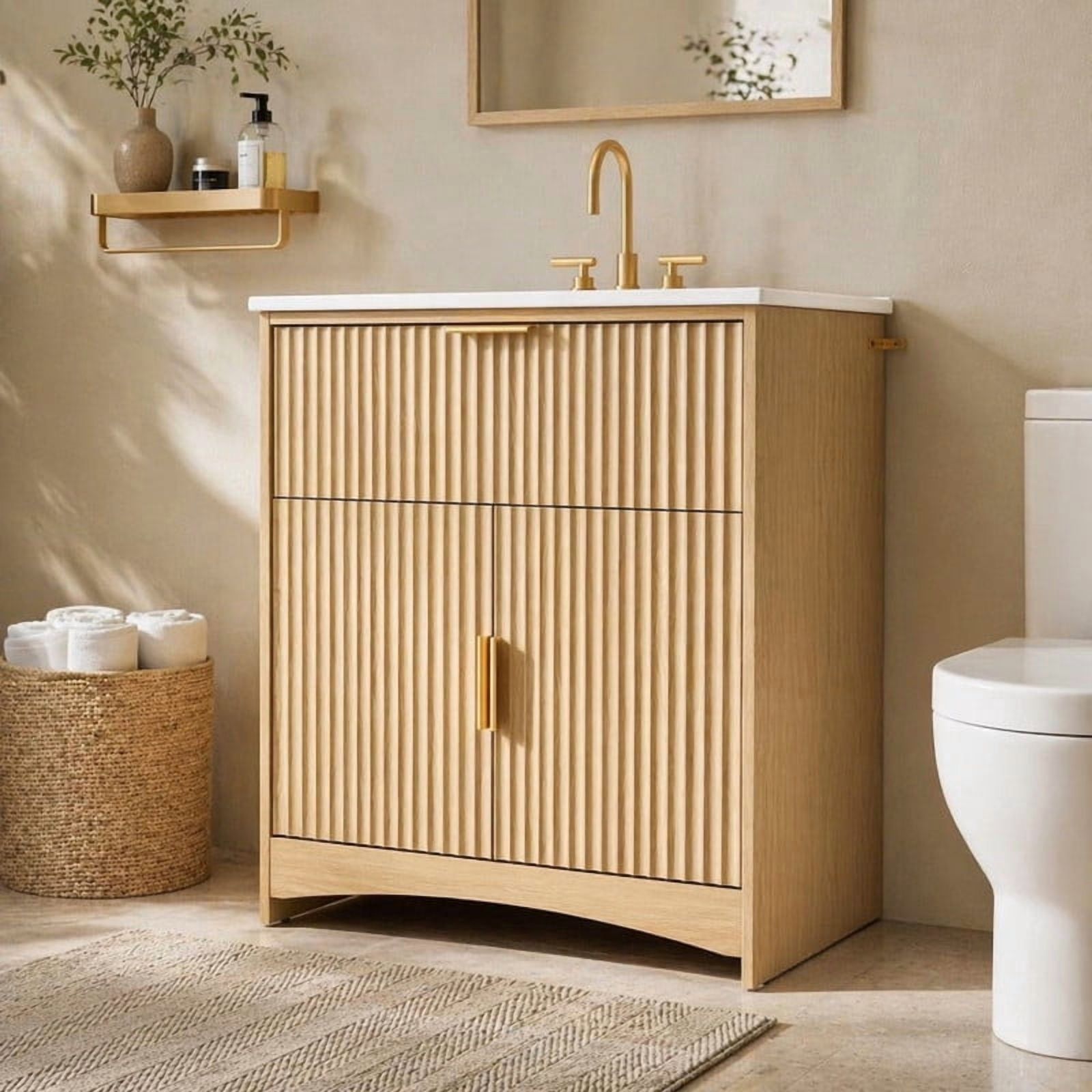 30 Inch Bathroom Vanity with Ceramic Sink, Freestanding Bathroom Sink ...