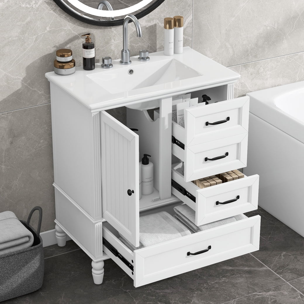 30 Inch Bathroom Vanity with Ceramic Sink, Space-Saving Vanity Cabinet ...