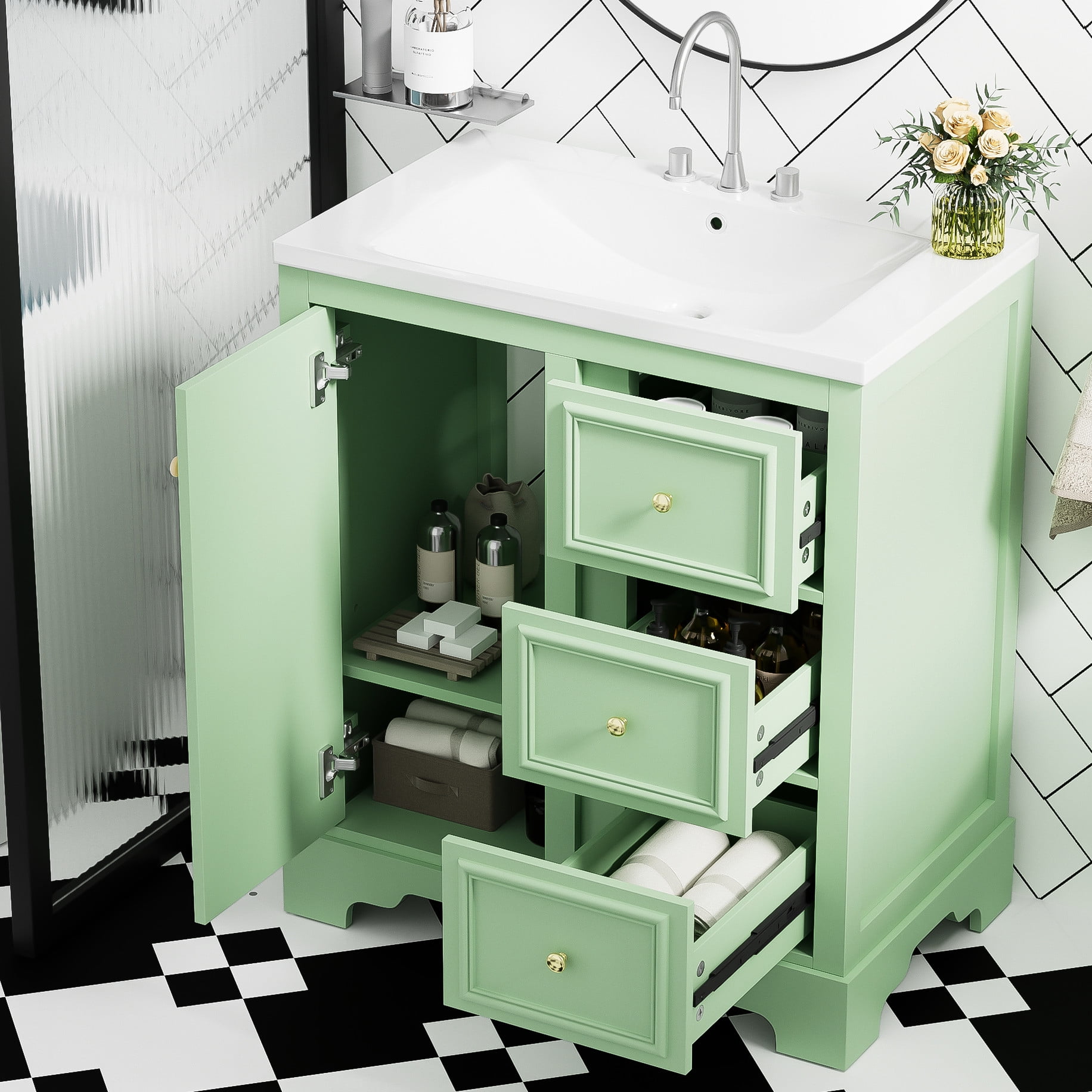 30-Inch Bathroom Vanity | Green Color with Elegant Appearance | Soft ...