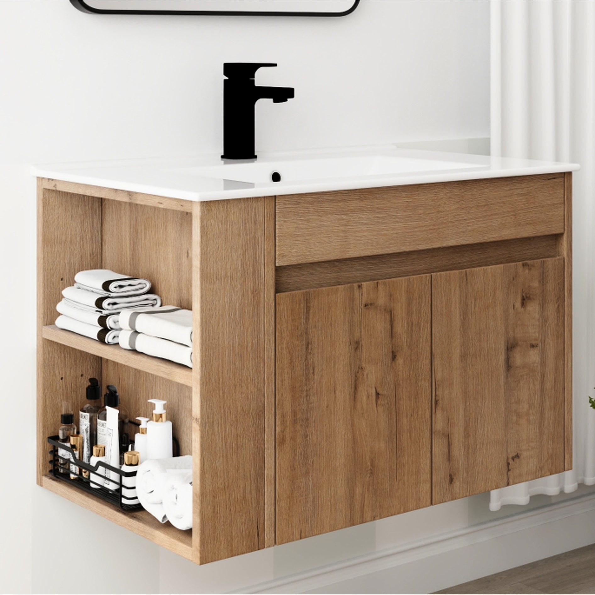 30 Inch Bathroom Vanity, White Ceramic Basin, 45° Inclined Edge Handle ...