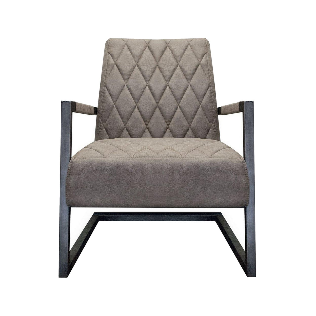 30 Inch Cantilever Accent Chair, Quilted Details, Taupe Gray Faux ...
